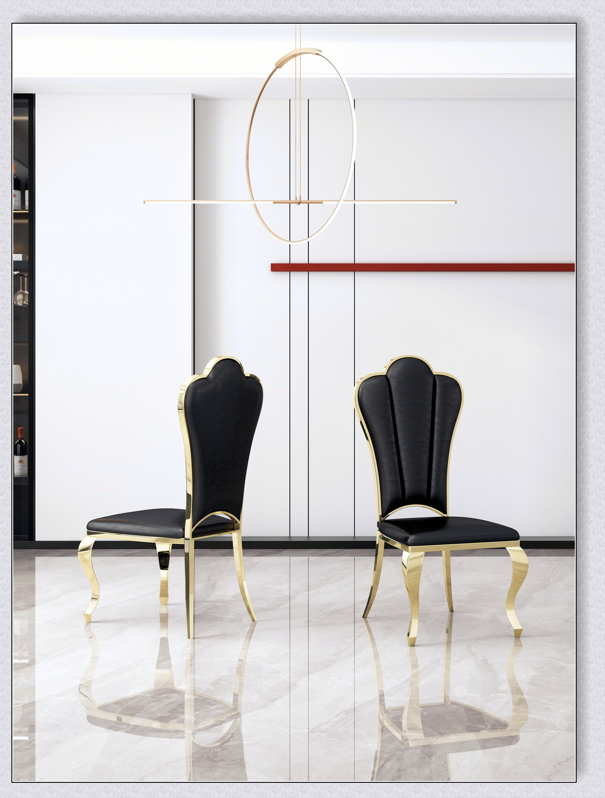 Everly Quinn Modern Leatherette Dining Chairs Set of 2, Unique Backrest ...