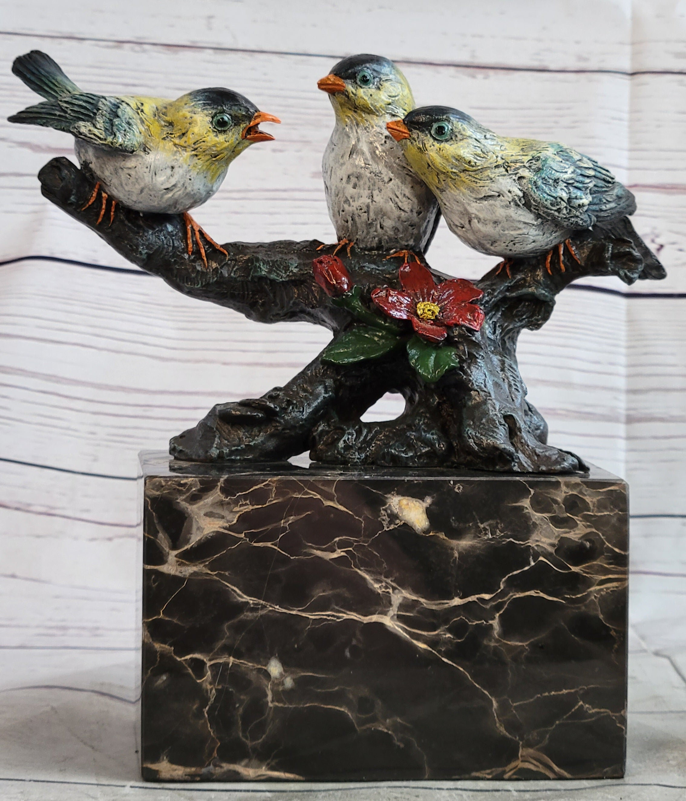 Red Barrel Studio® Goldfinches Three Little Birds On Branch Bronze ...