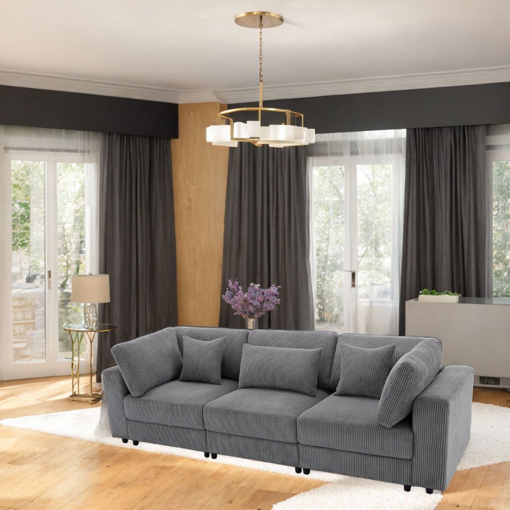 Mercer41 Pasol 3-Seater Sofa with Removable Back Cushions and 5 Pillows ...