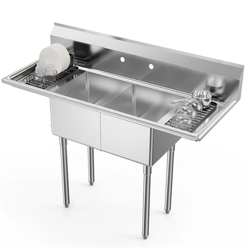 Winado 2 Compartment 304 Stainless Steel Sink With 2 Drainboards | Wayfair