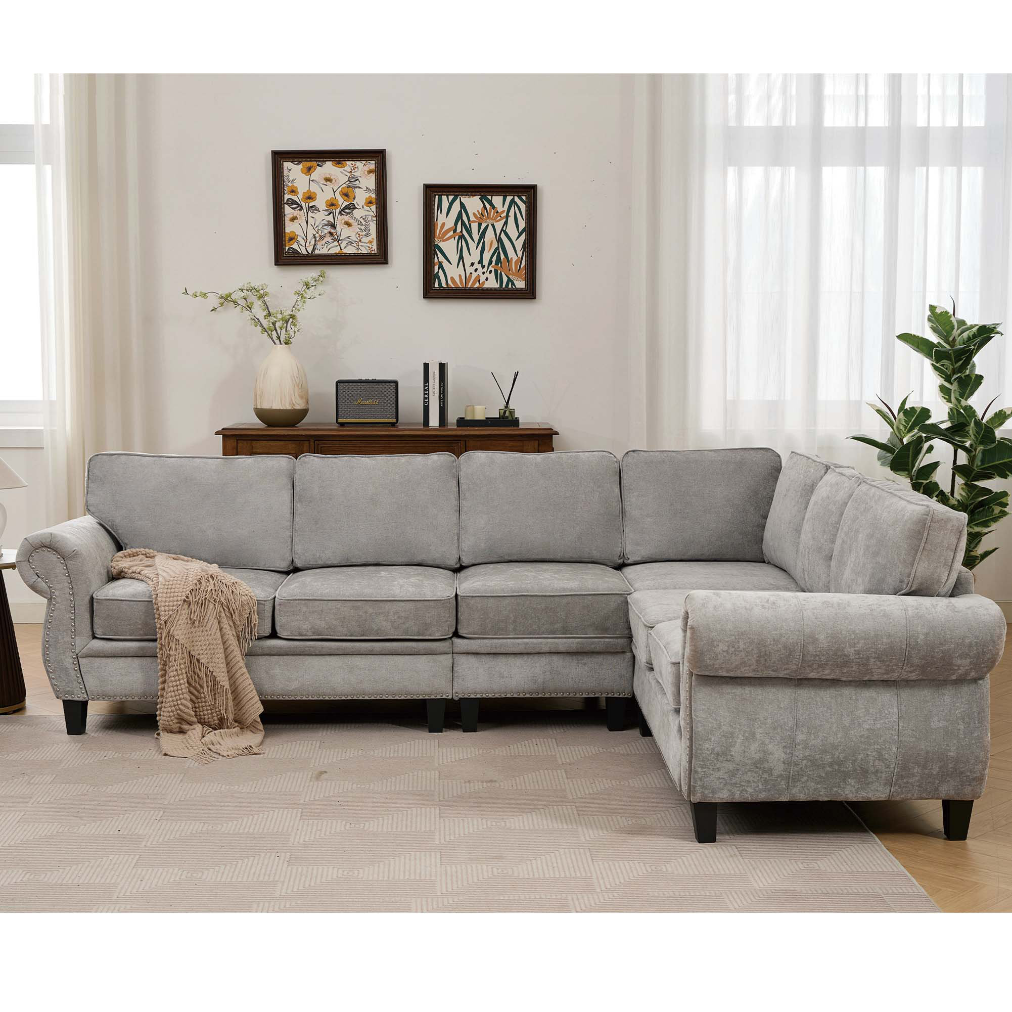 Mercer41 Modular Sectional Sofa , Rivets Decorated & Rolled Armrest,L ...