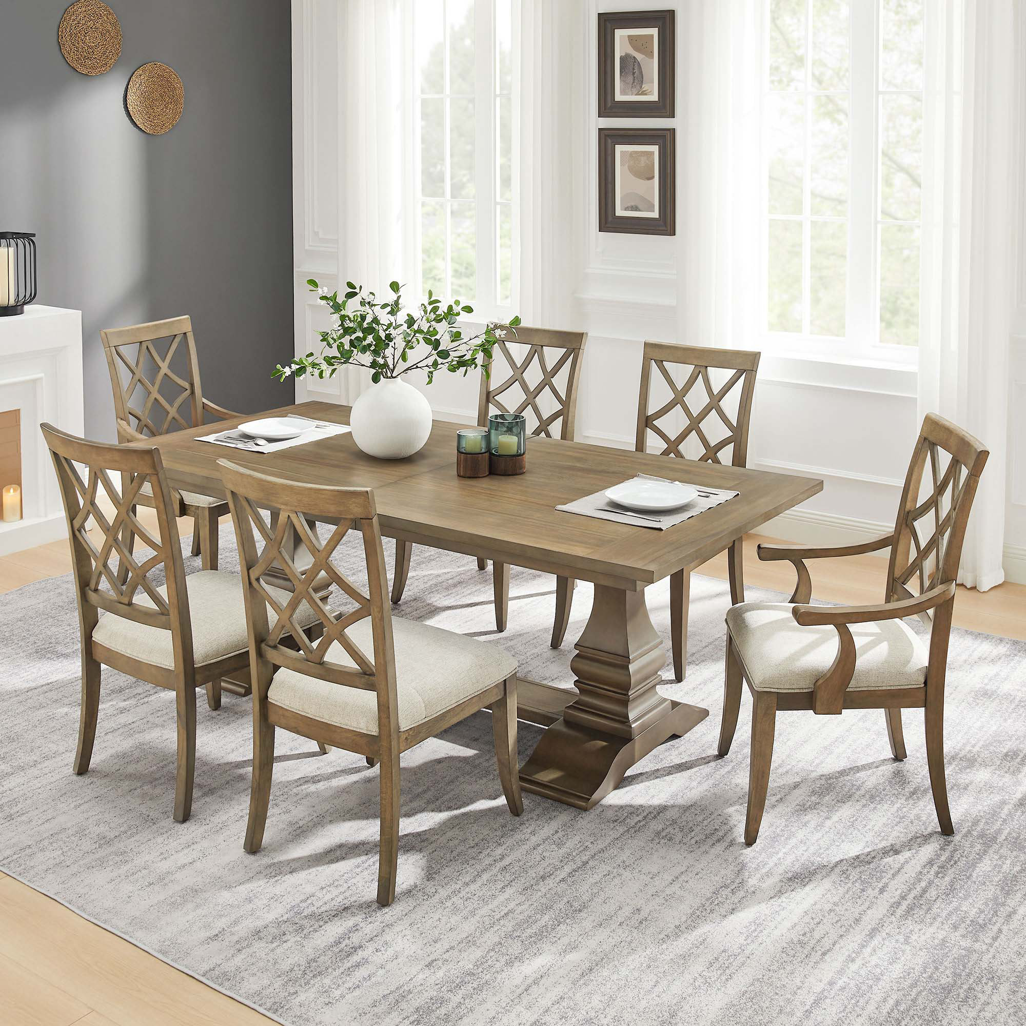 Wildon Home® Retro Extendable 7-PCS Wooden Dining Set, Curved Dining ...