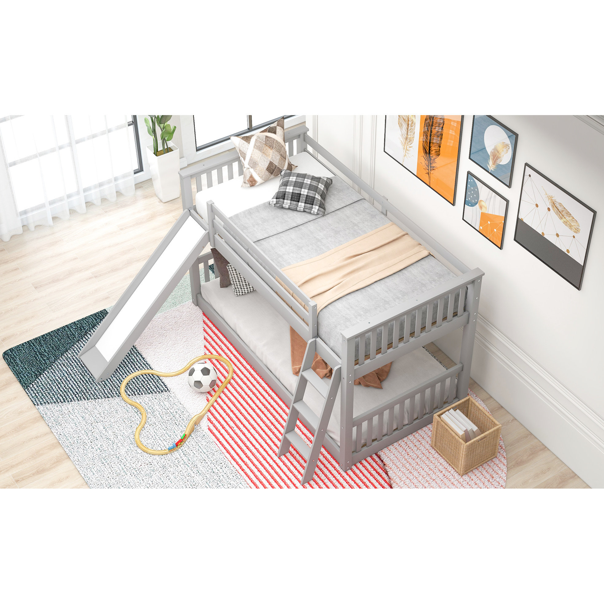 Latitude Run® Gray Twin Over Bunk Bed With Removable Slide And ...