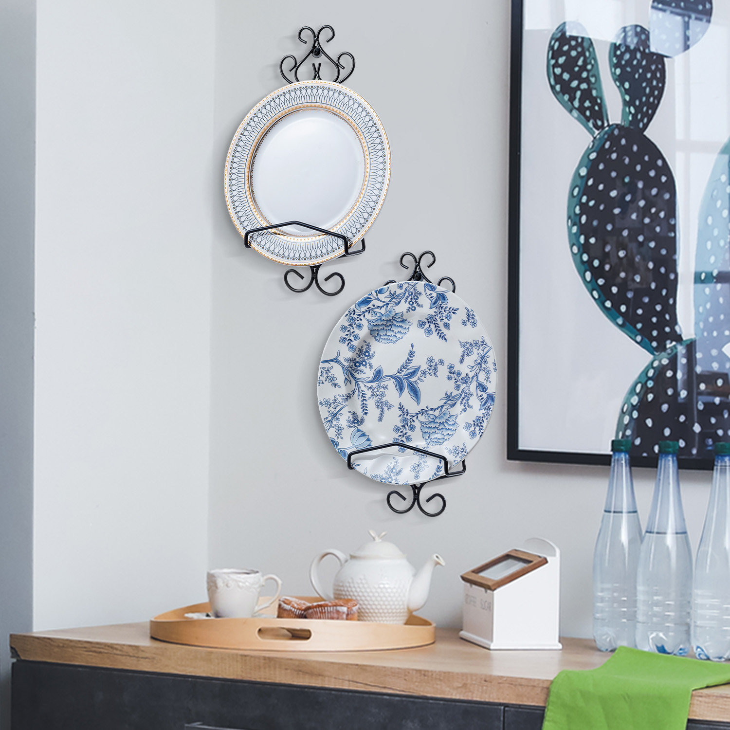 Winston Porter 2 Piece Wall Vintage Floating Shelves Plate Holder | Wayfair