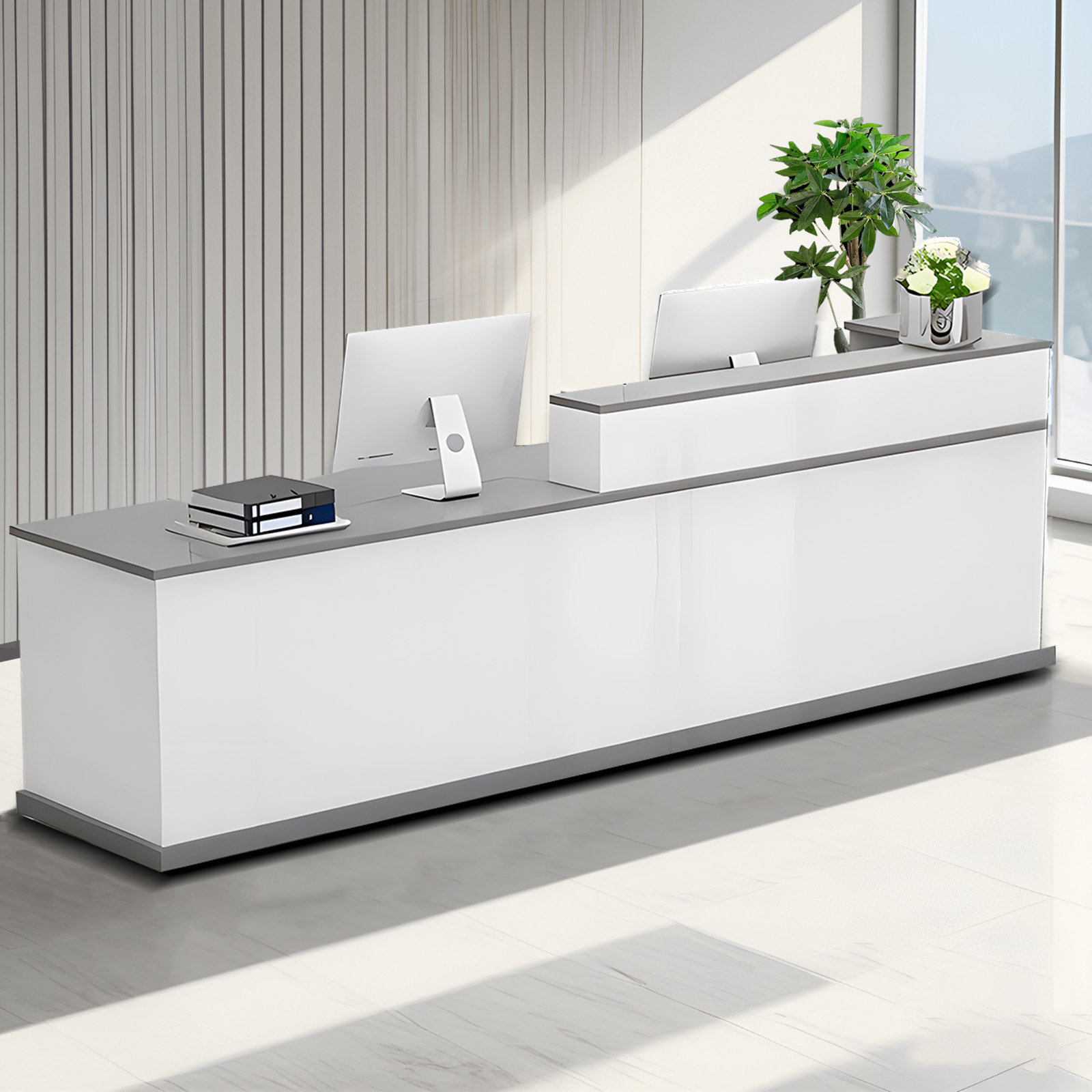 Latitude Run® Sleek Reception Desk With Lockable Storage & Cable ...