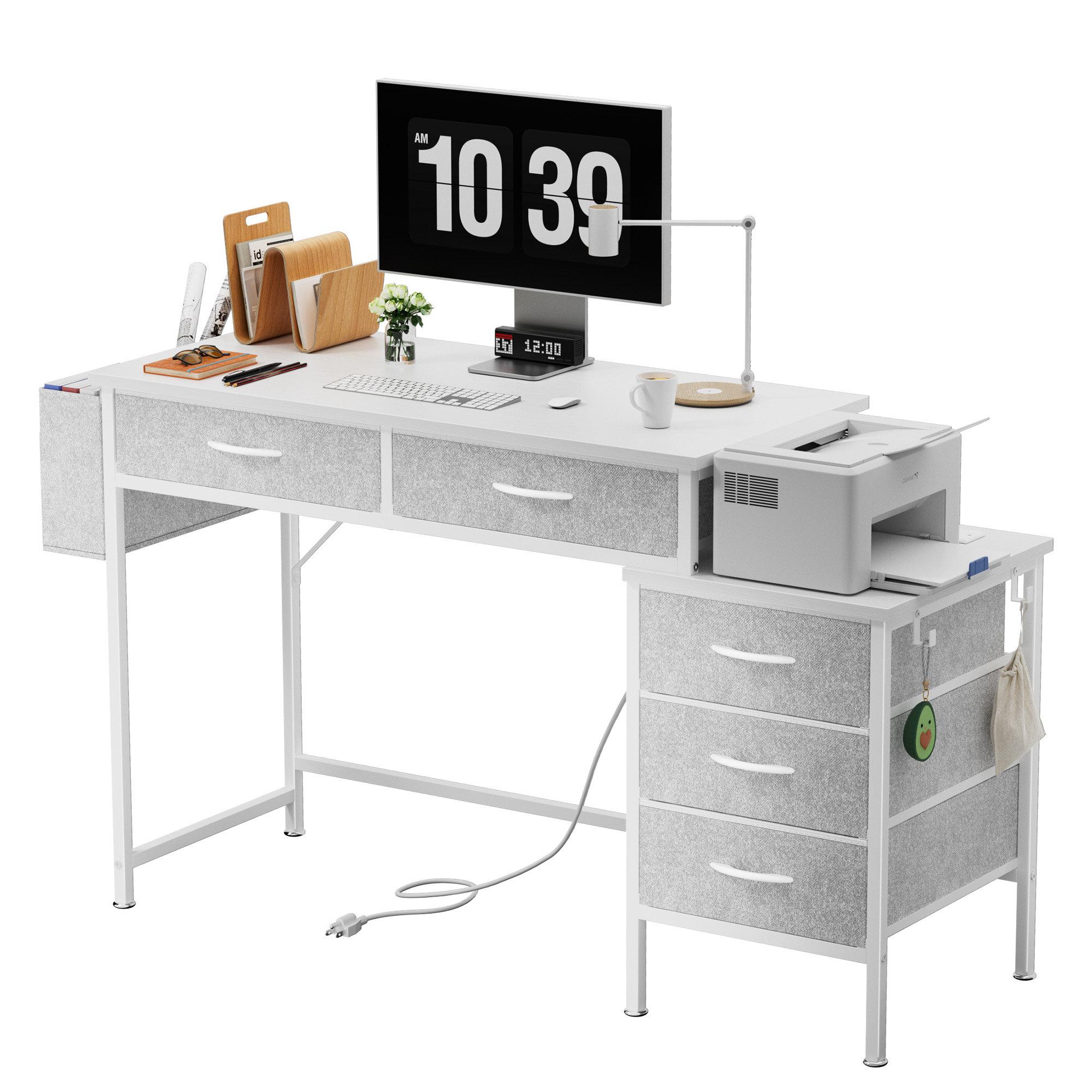 Latitude Run® Computer Desk with Charging Station, Office Desks File ...