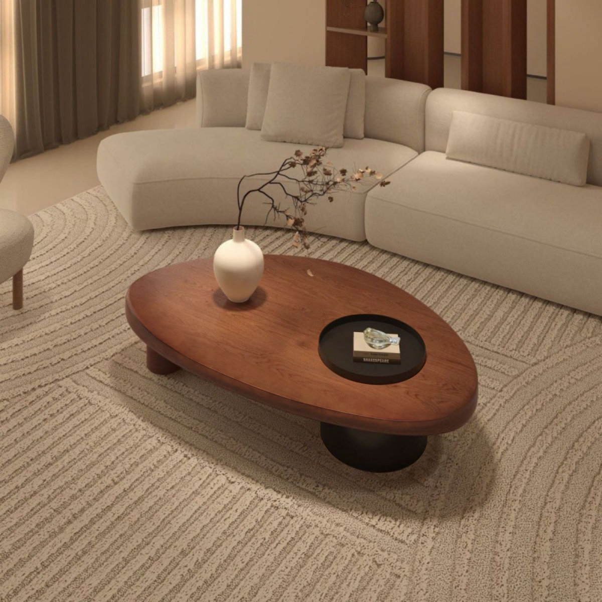 Latitude Run® Giametta 47.2"W Oval Walnut Solid Wood Coffee Table With ...