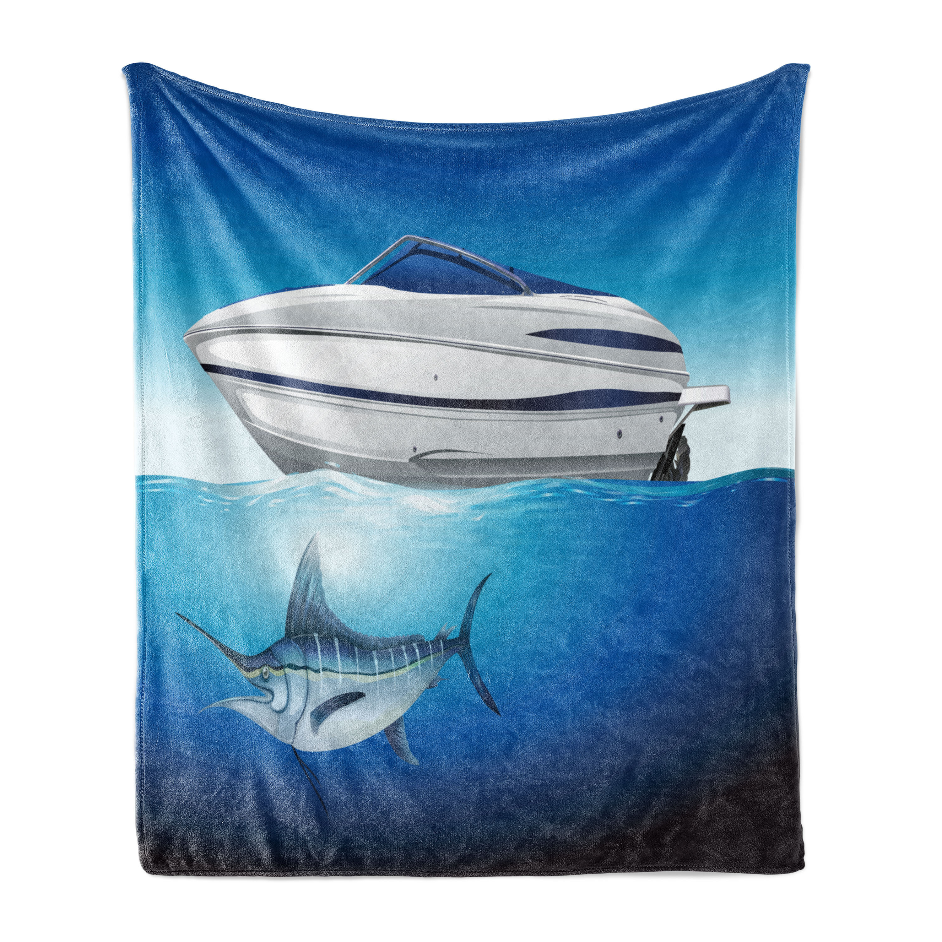 Ambesonne Fishing Theme Fleece Throw Blanket Boat and Sword Fish | Wayfair