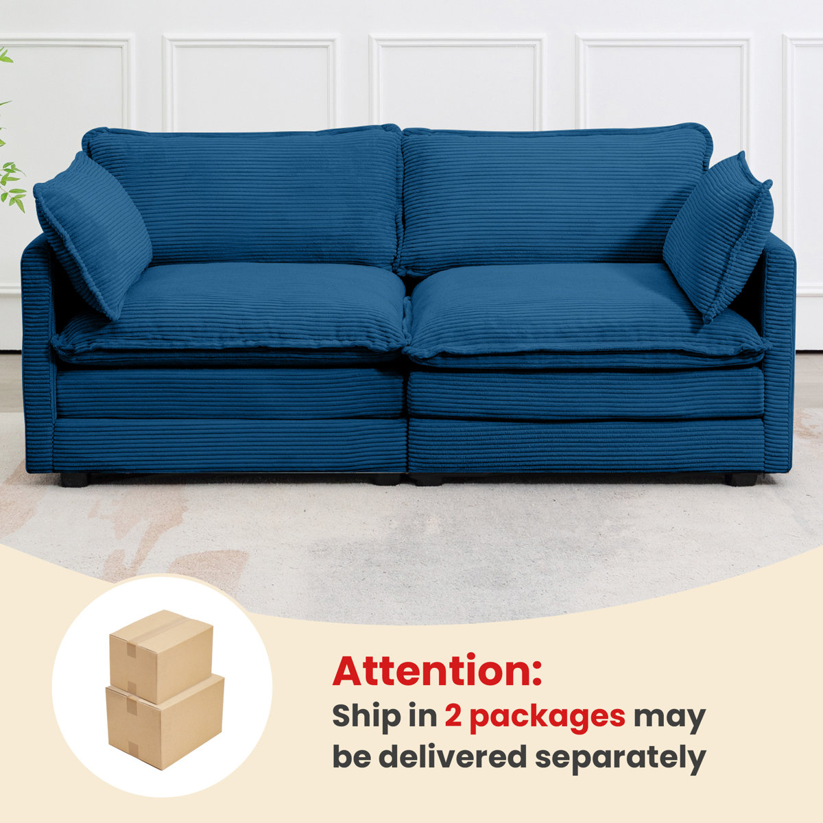 Ebern Designs Redenius 76.8'' Upholstered Corduroy Reception Loveseat ...