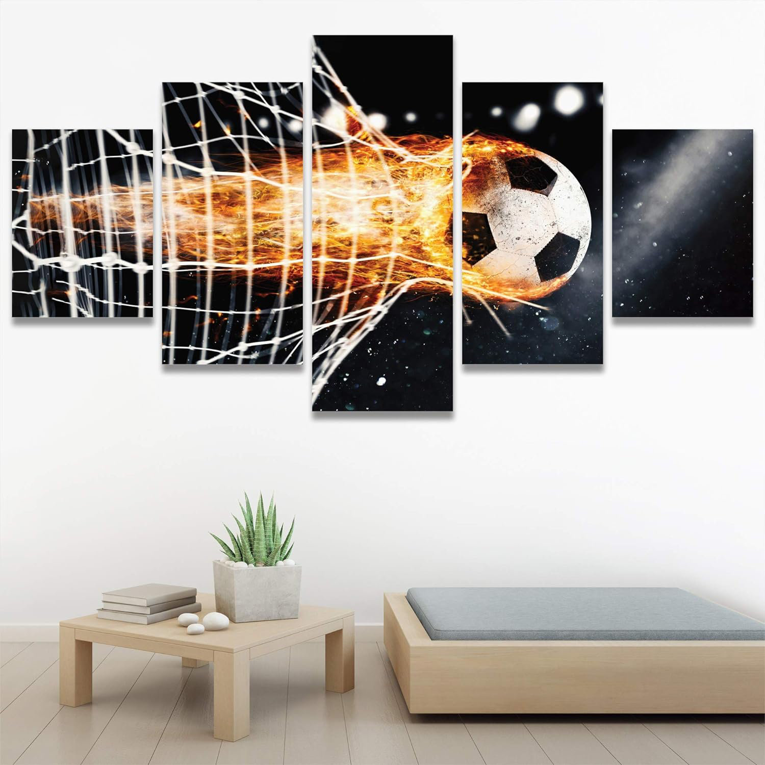 IDEA4WALL Soccer Fire Breaking Through The Net Abstract Plants 5 Pieces ...