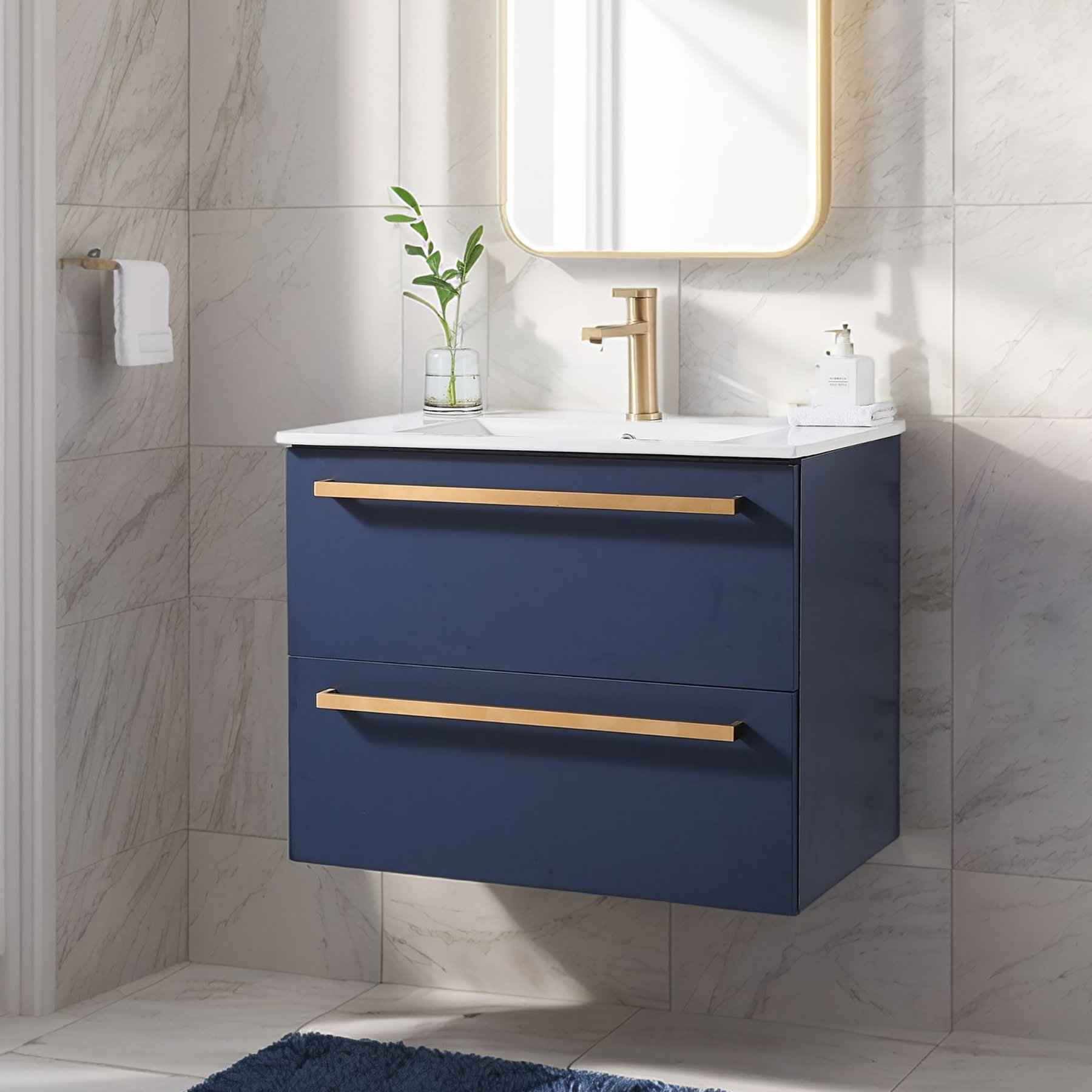 Mercer41 Magdaly 30'' Blue Modern Wall Mounted Single Bathroom Vanity with Two Drawers & Reviews ...