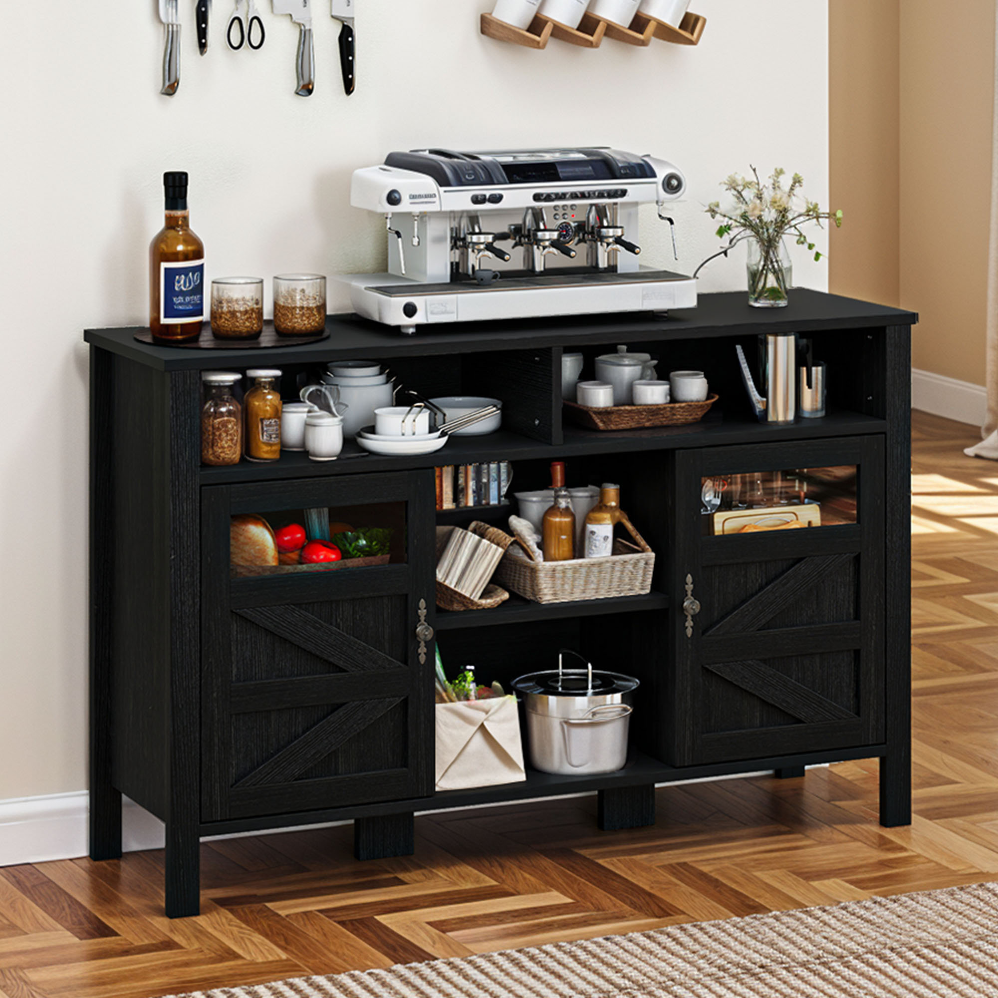 Gracie Oaks 55" Vintage Style Side Cabinet Sideboard Buffet Bar Cabinet ...