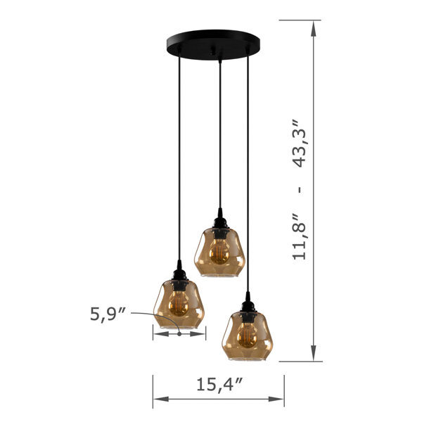 Corrigan Studio® Adjustable Height 3-Lights Metal Body Cluster Pendant ...