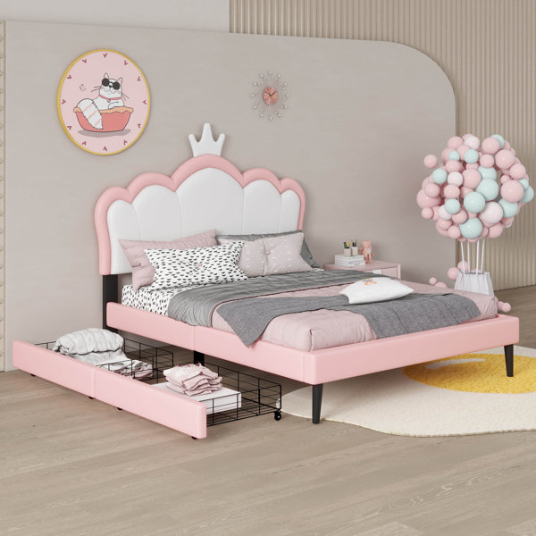 Red Barrel Studio® Full Size Princess Bed With Crown Headboard And 2 ...