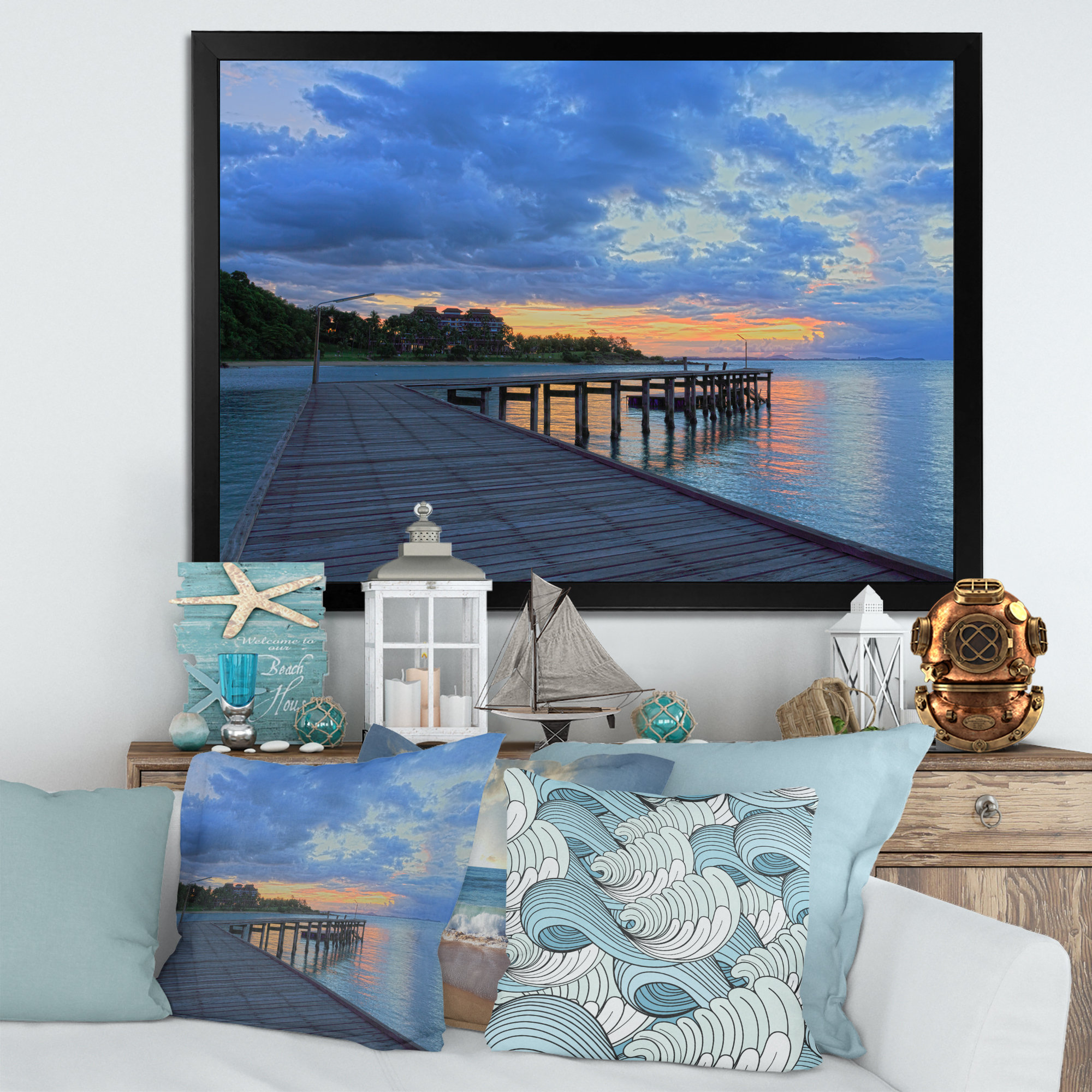 Highland Dunes Wood Bridge Path At Beach - Nautical & Coastal Canvas ...