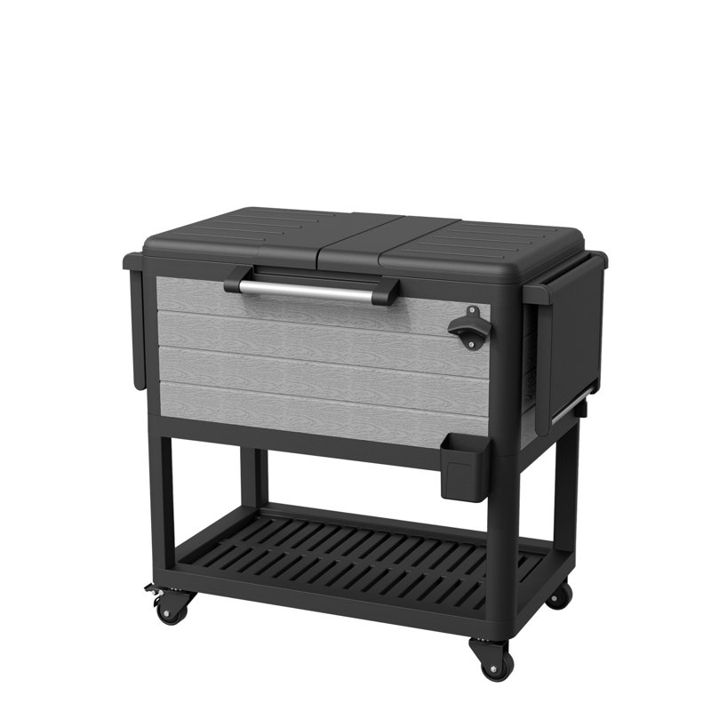 Hermes 104-Qt Outdoor Resin Rolling Patio Cooler On Wheels Woodgrain ...