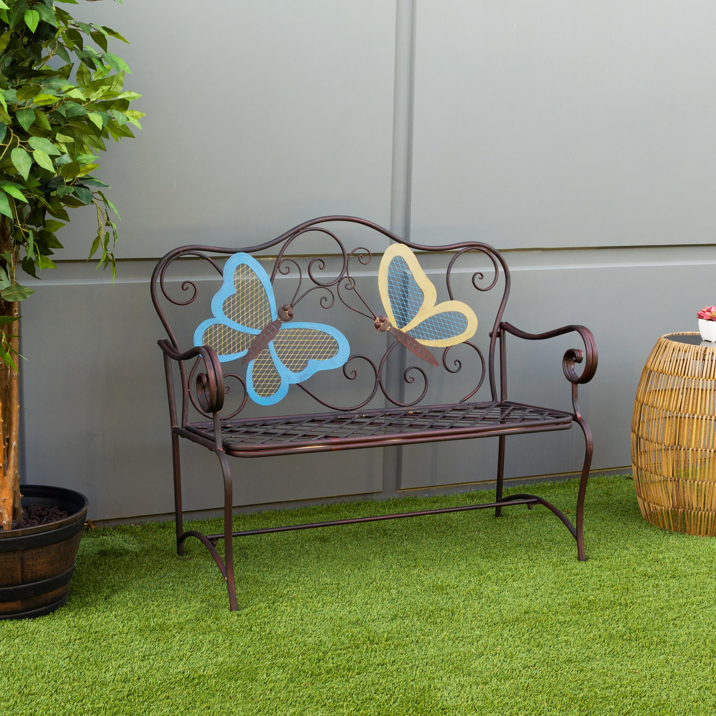 Alcott Hill® 45" X 23" Outdoor 2-Person Butterfly Garden Bench ...