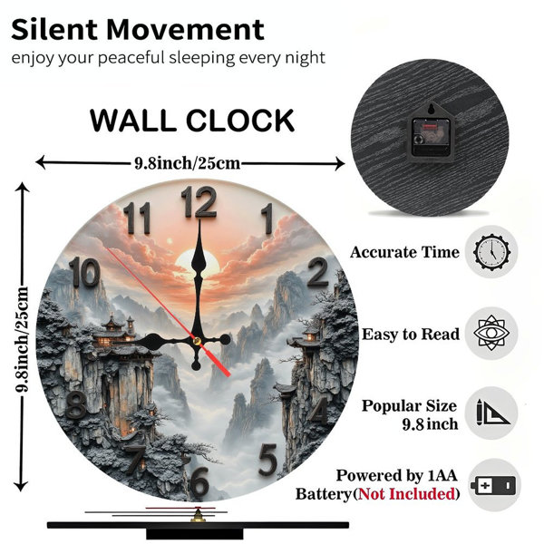 Dakota Fields 10" Round MDF Wall Clock with Silent Quartz Movement and ...