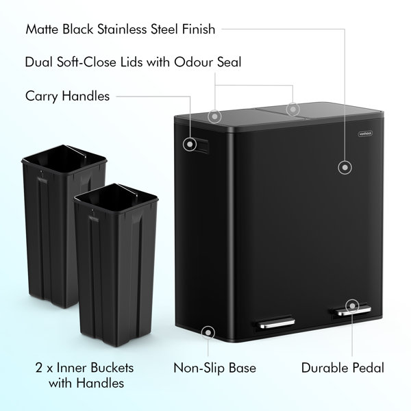 VonHaus 60L Compartment Bins Step On Multi-Compartment Rubbish ...