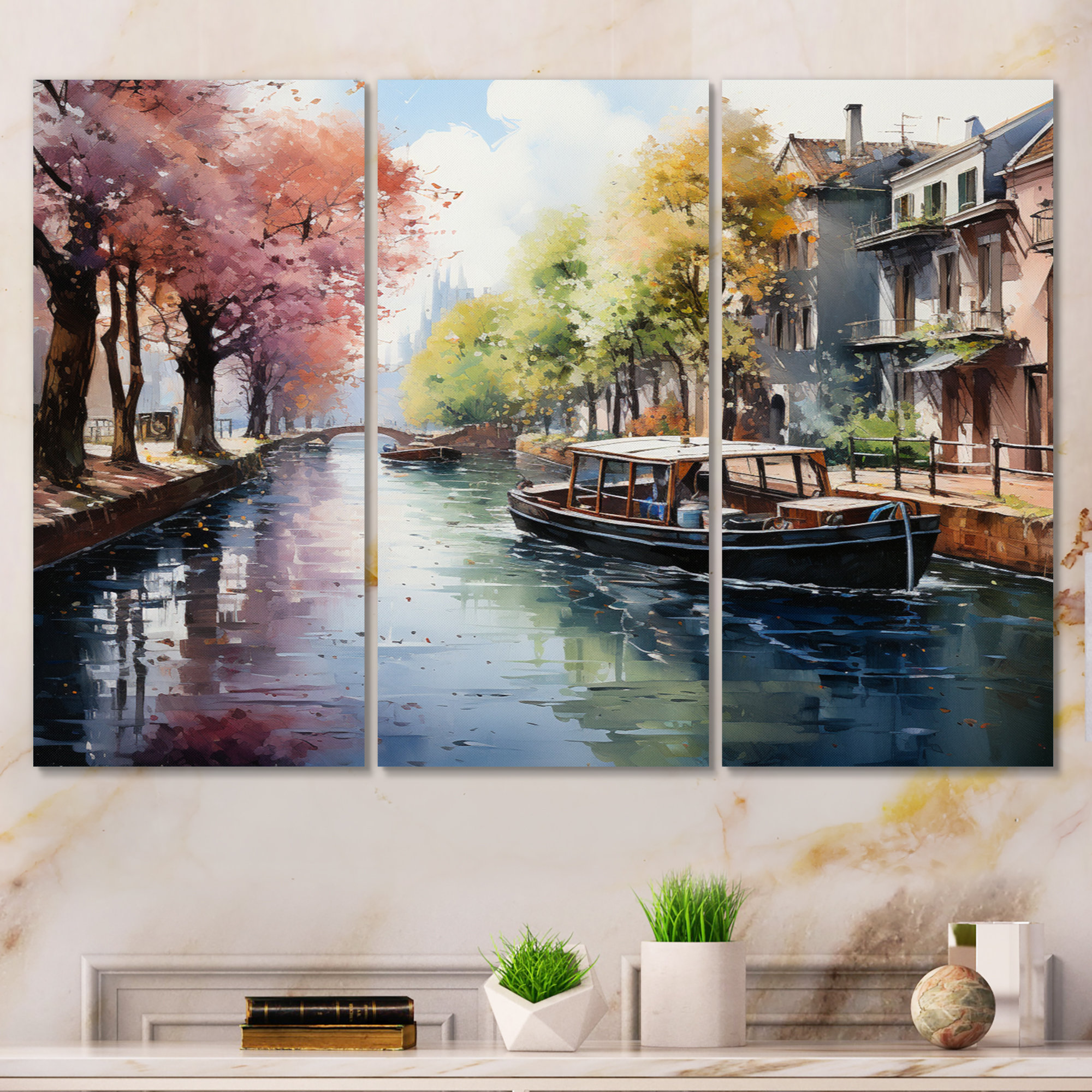 Design Art Green Canal Waterways Pointillismpointillism - Canals Metal ...