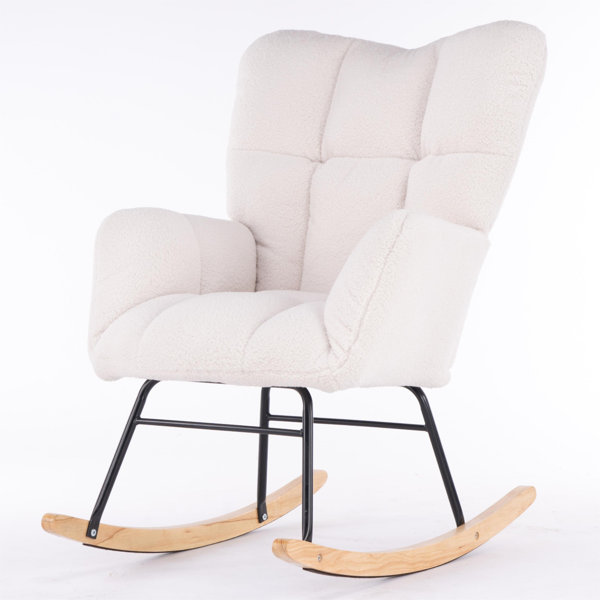 Isabelline Dark Green Teddy Fabric Tufted Upholstered Rocking Chair ...