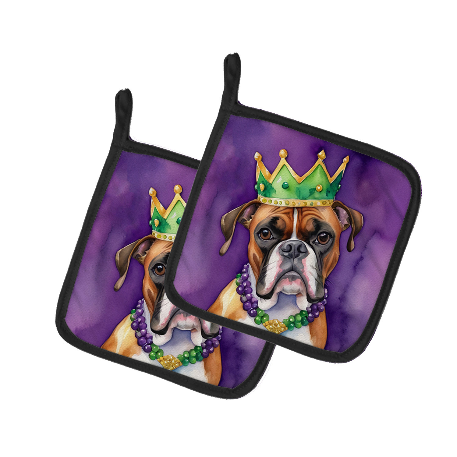 Caroline's Treasures Boxer King of Mardi Gras Pair of Pot Holders | Wayfair