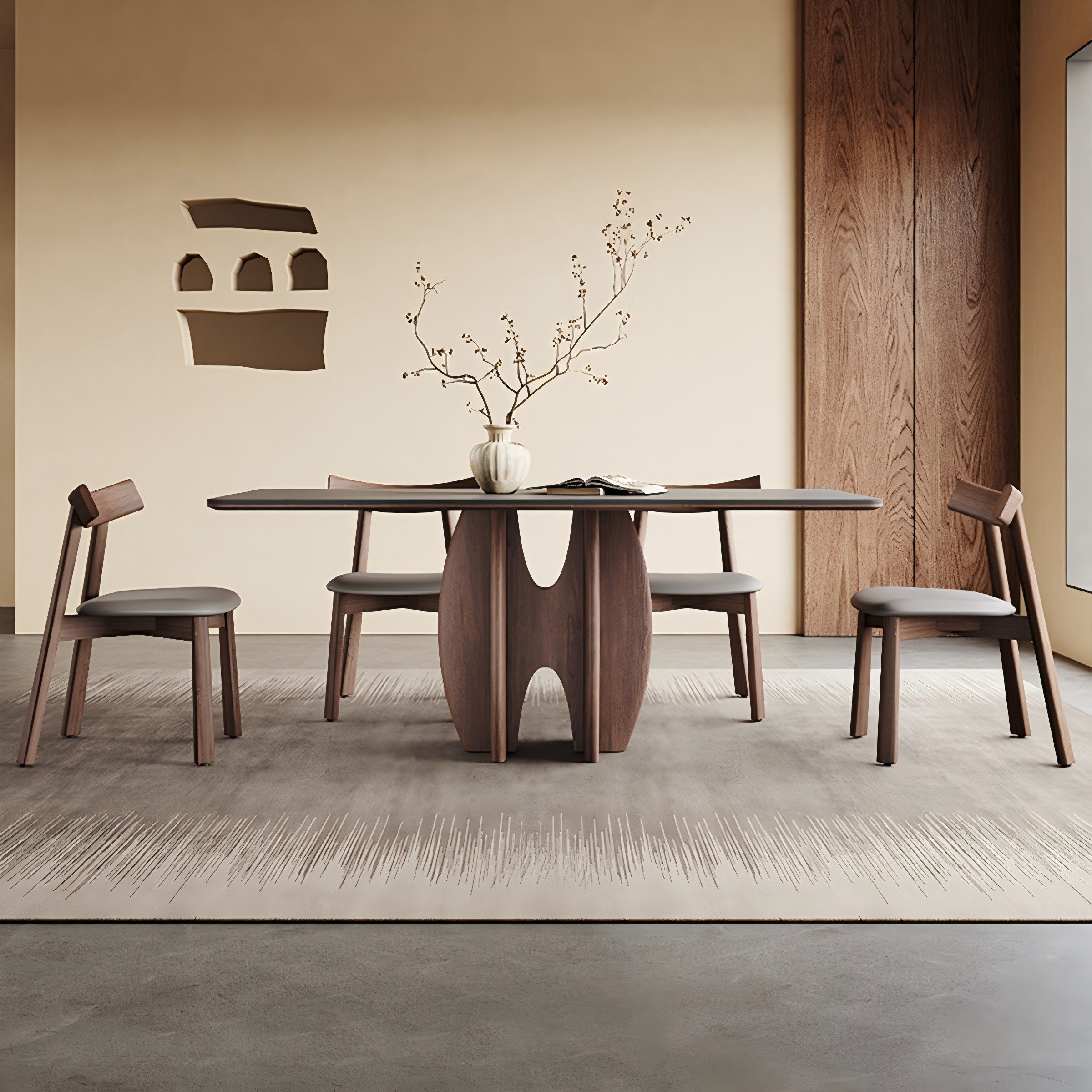 Isla Hopping Rectangular Sintered Stone Solid Wood Dining Table and ...