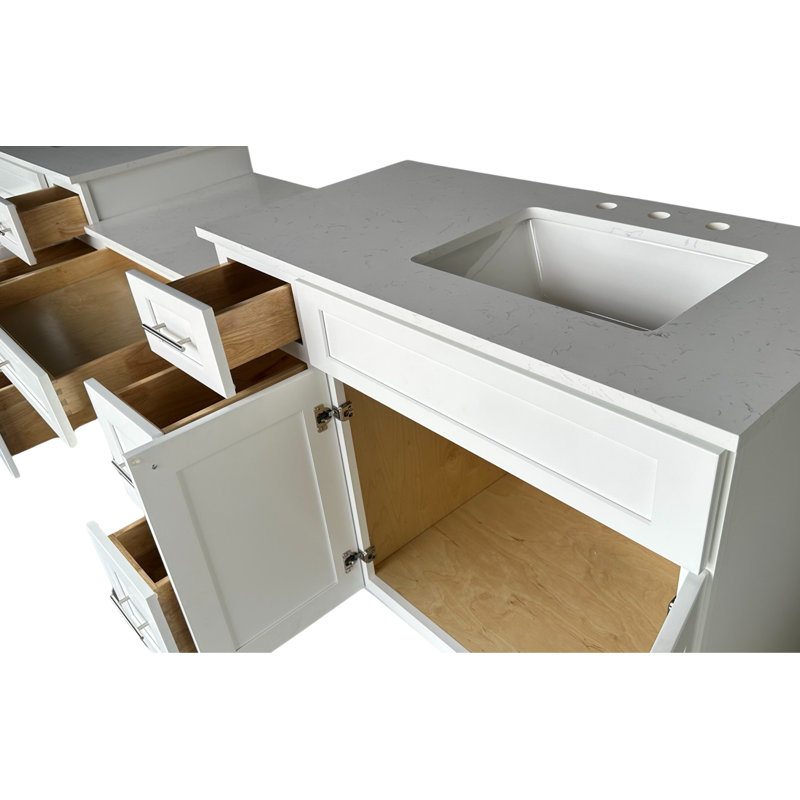 Disar 120" Double Bathroom Vanity With Desk Dovetail Solid Wood Drawer ...