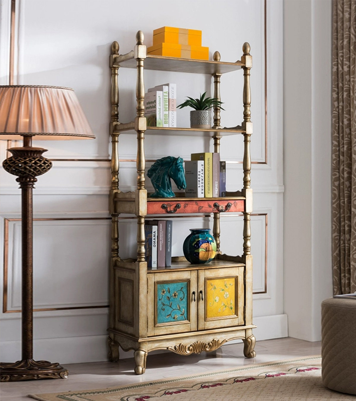 VICABY American Solid Wood Bookcase, Vintage Storage Cabinet, Multi ...