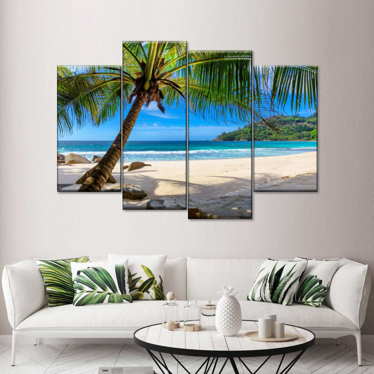 Highland Dunes Palm Tree On A Sandy Beach Wall Art Multi Piece Canvas ...