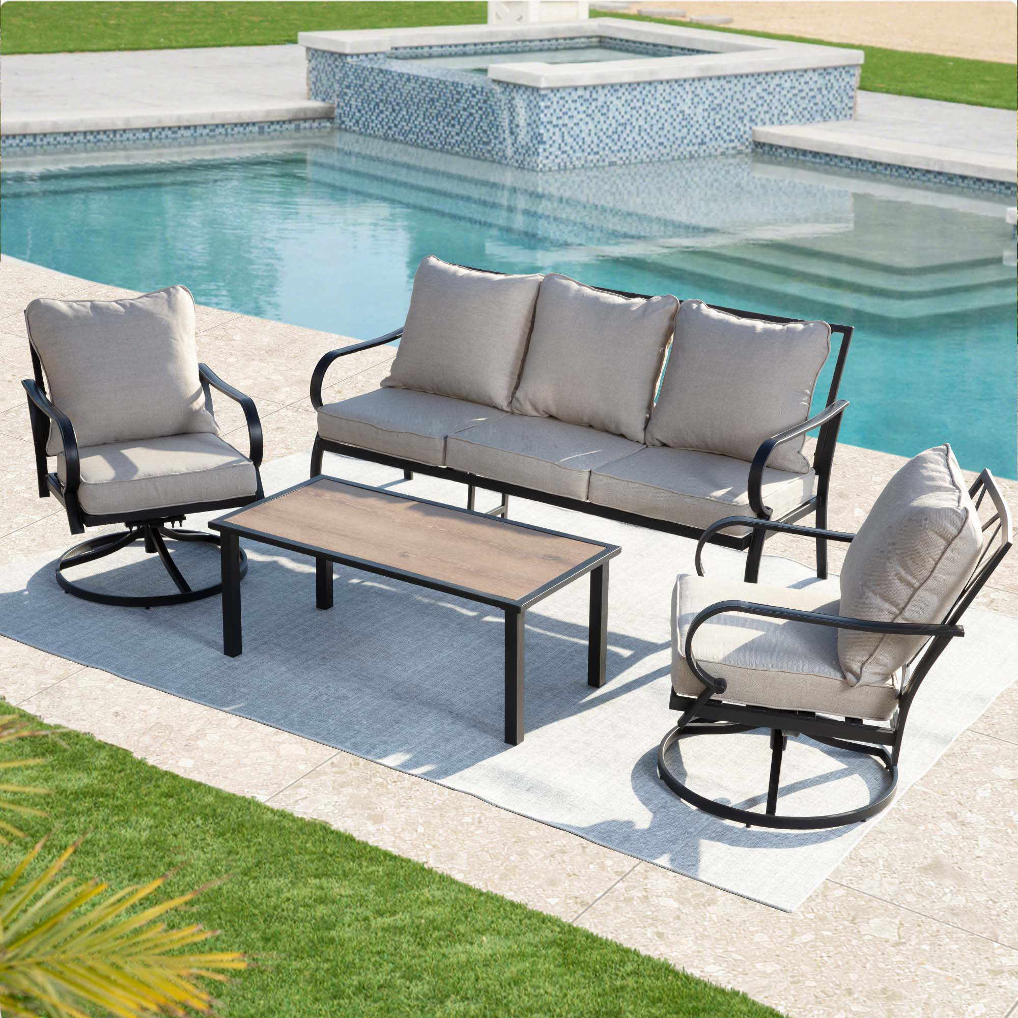 Winston Porter 5-Person Patio Conversation Set With Cushions - 3-Seat ...