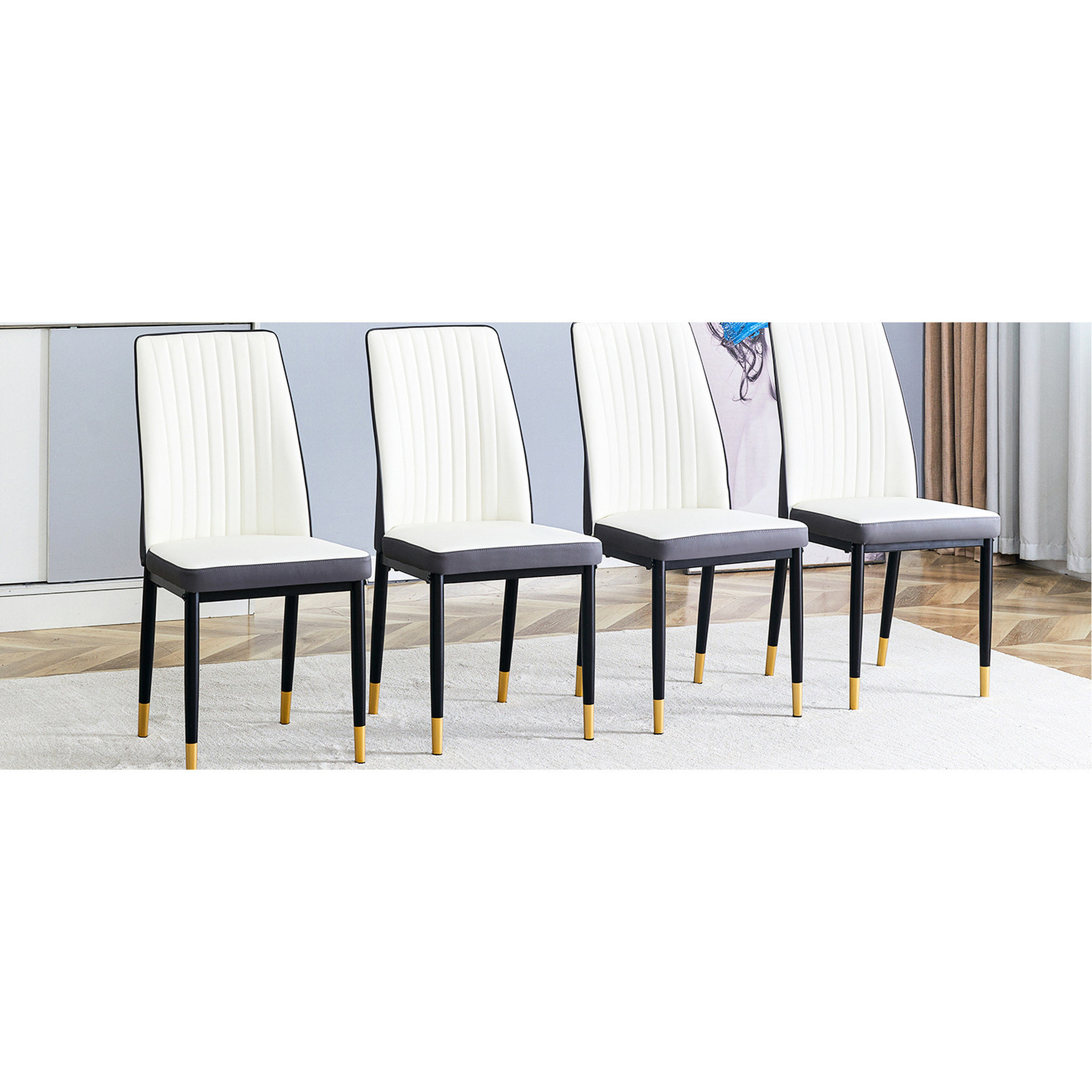 Latitude Run® 4 Dining Chairs In White, High Back Pu Chair With Legs ...