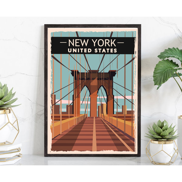 Trinx New York City Retro Style State Travel Poster, Vintage Unframed ...