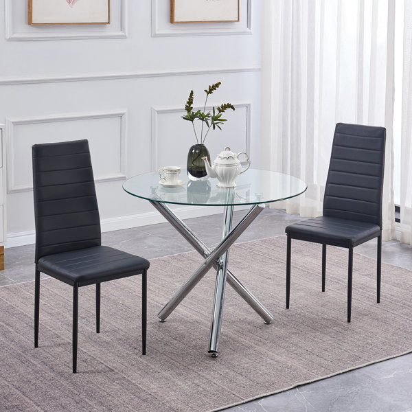 Ebern Designs Dining Set For 3, Ebern Designs Round Glass Dining Table ...
