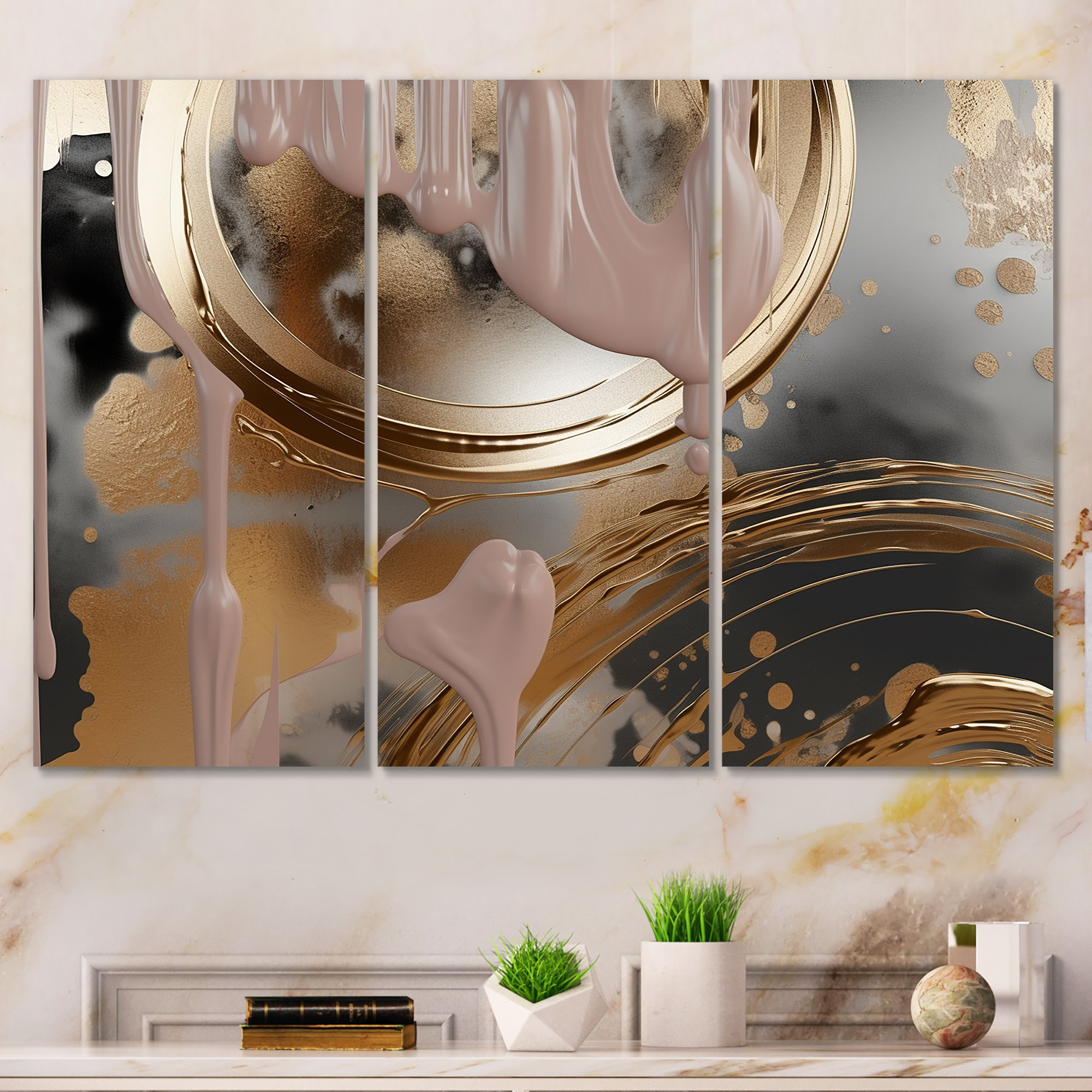 Mercer41 Abstract Golden And Pink Infinity Circles II - Liquid Ink ...