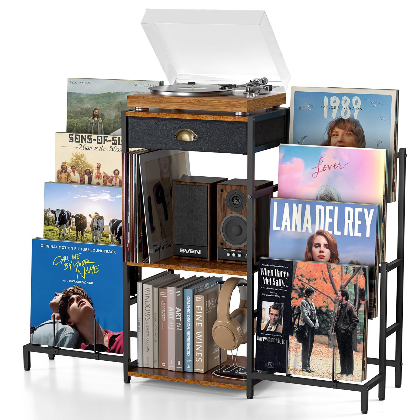 17 Stories Record Player Stand With Vinyl Storage, Record Player Table ...