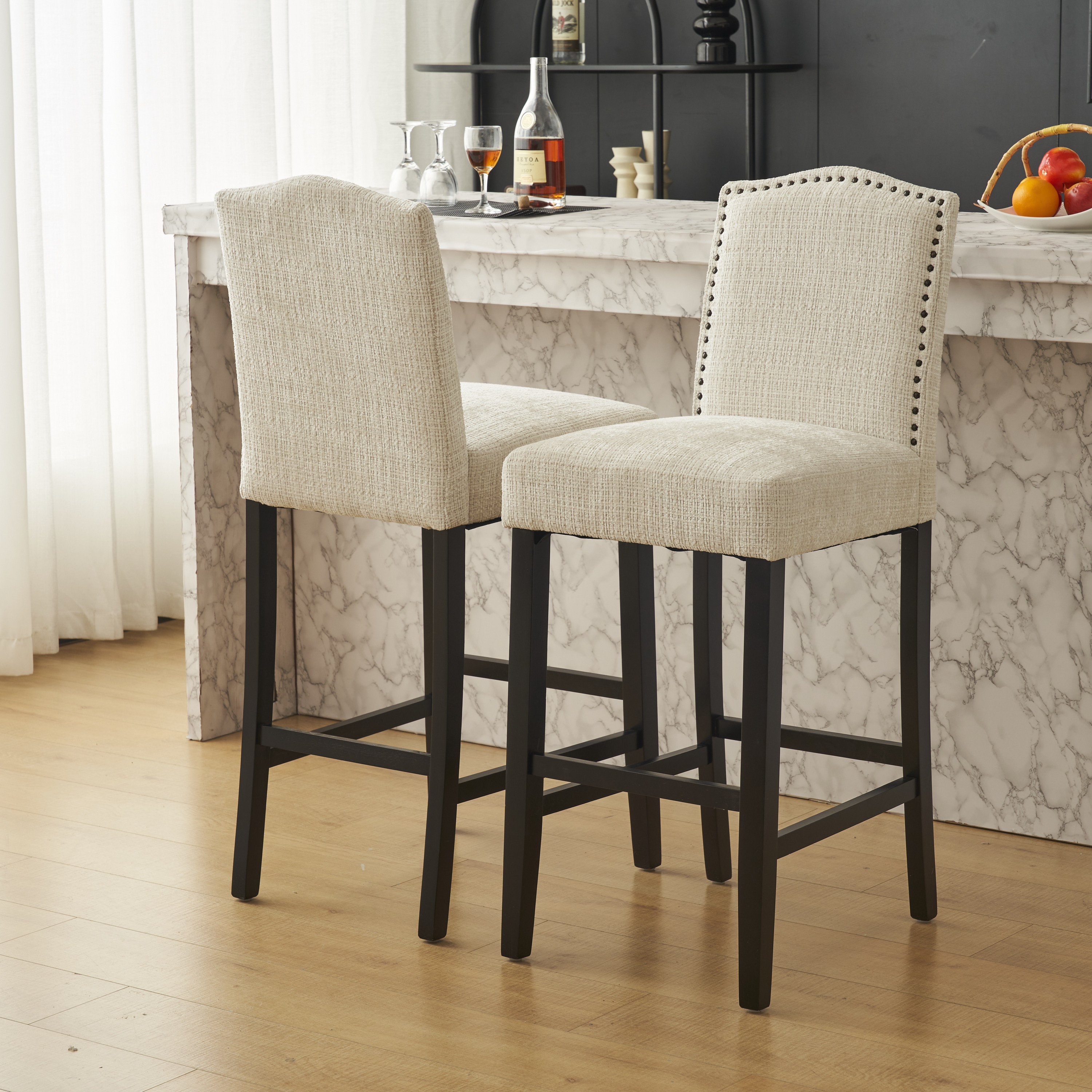 Lark Manor™ Baltimore Upholstered Bar Stool with Solid Wood Frame | Wayfair