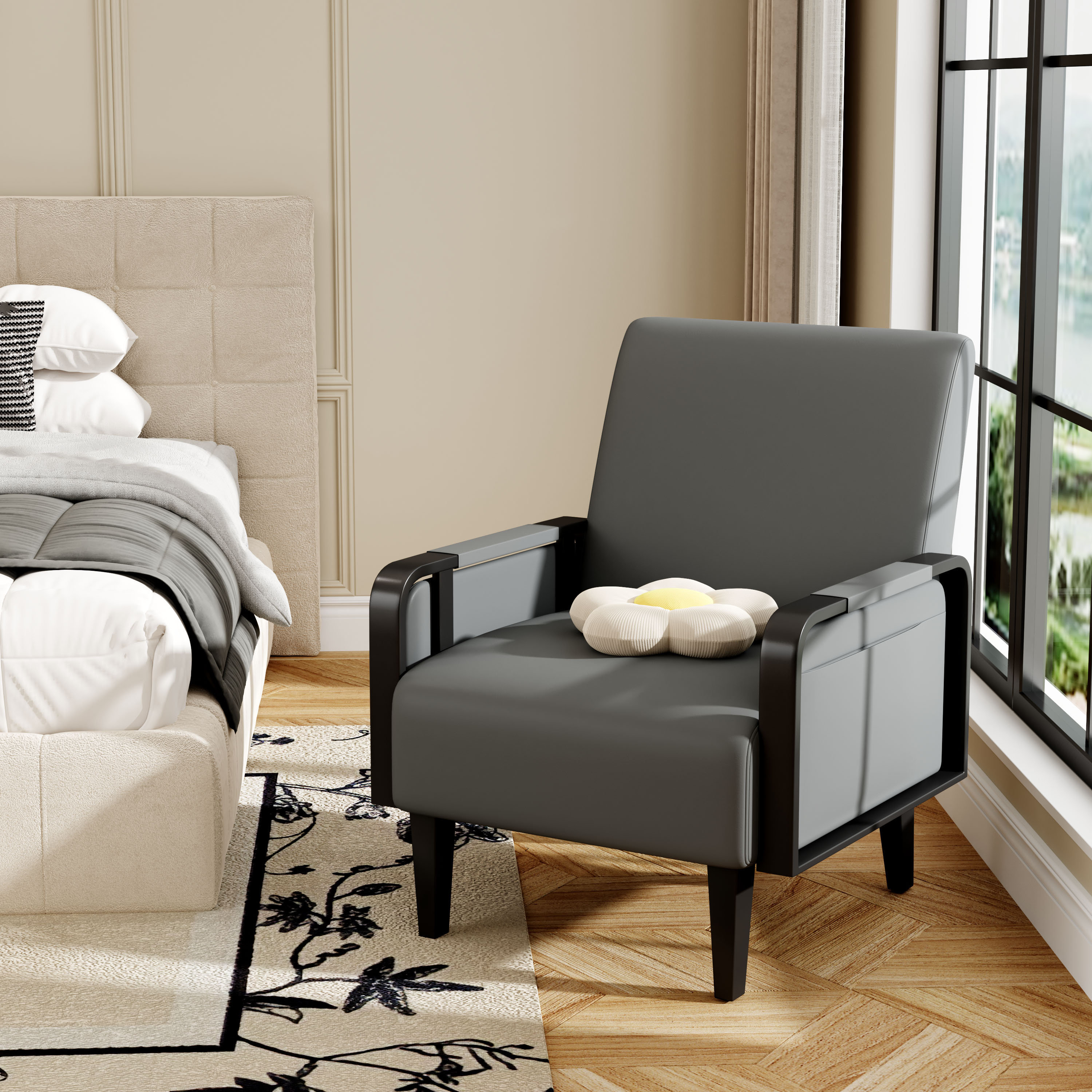 Ebern Designs Whole Metal Frame Upholstered Accent Chair With Side Tray ...