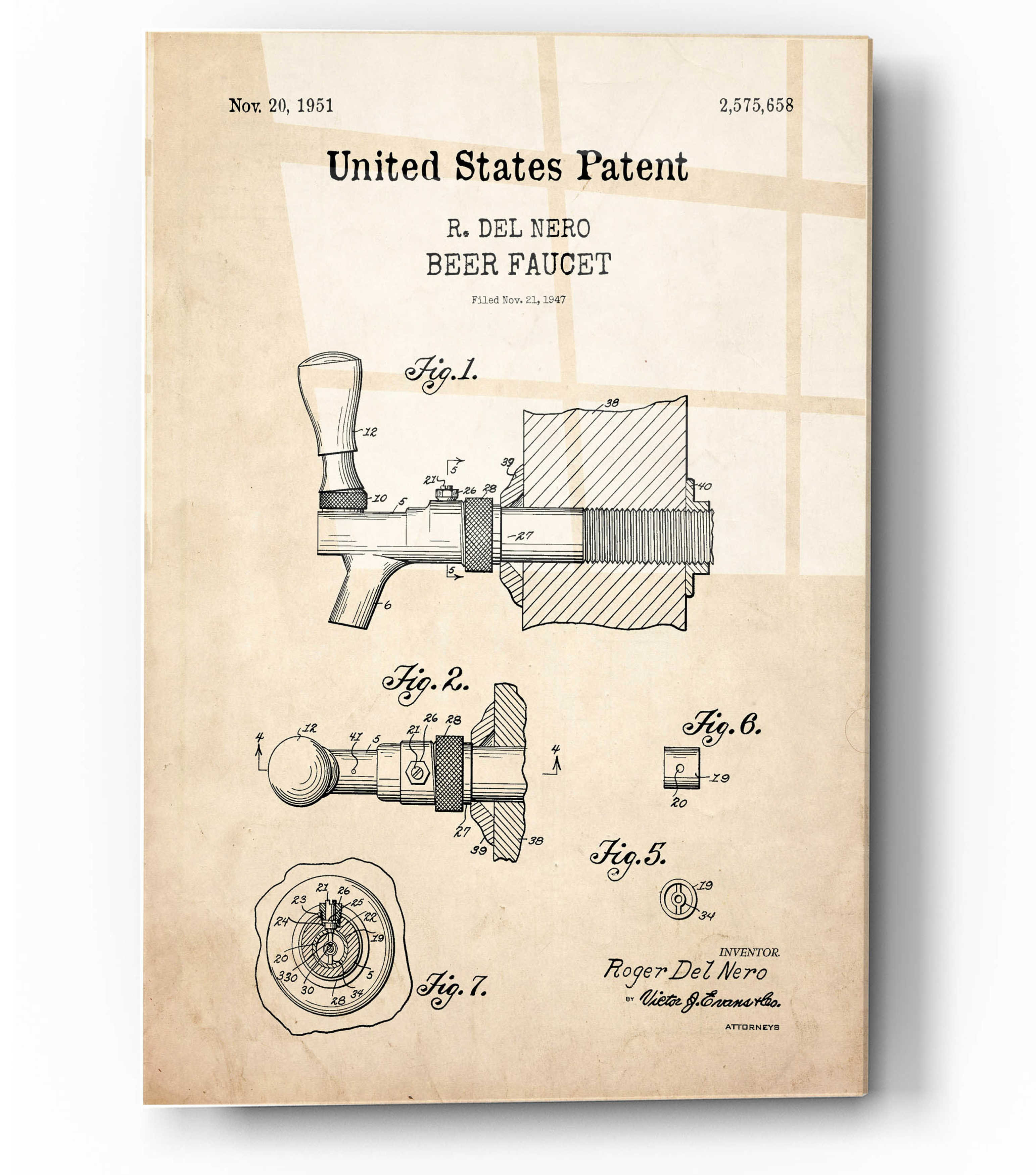 Williston Forge Beer Faucet Patent Parchment - Unframed Drawing Print ...