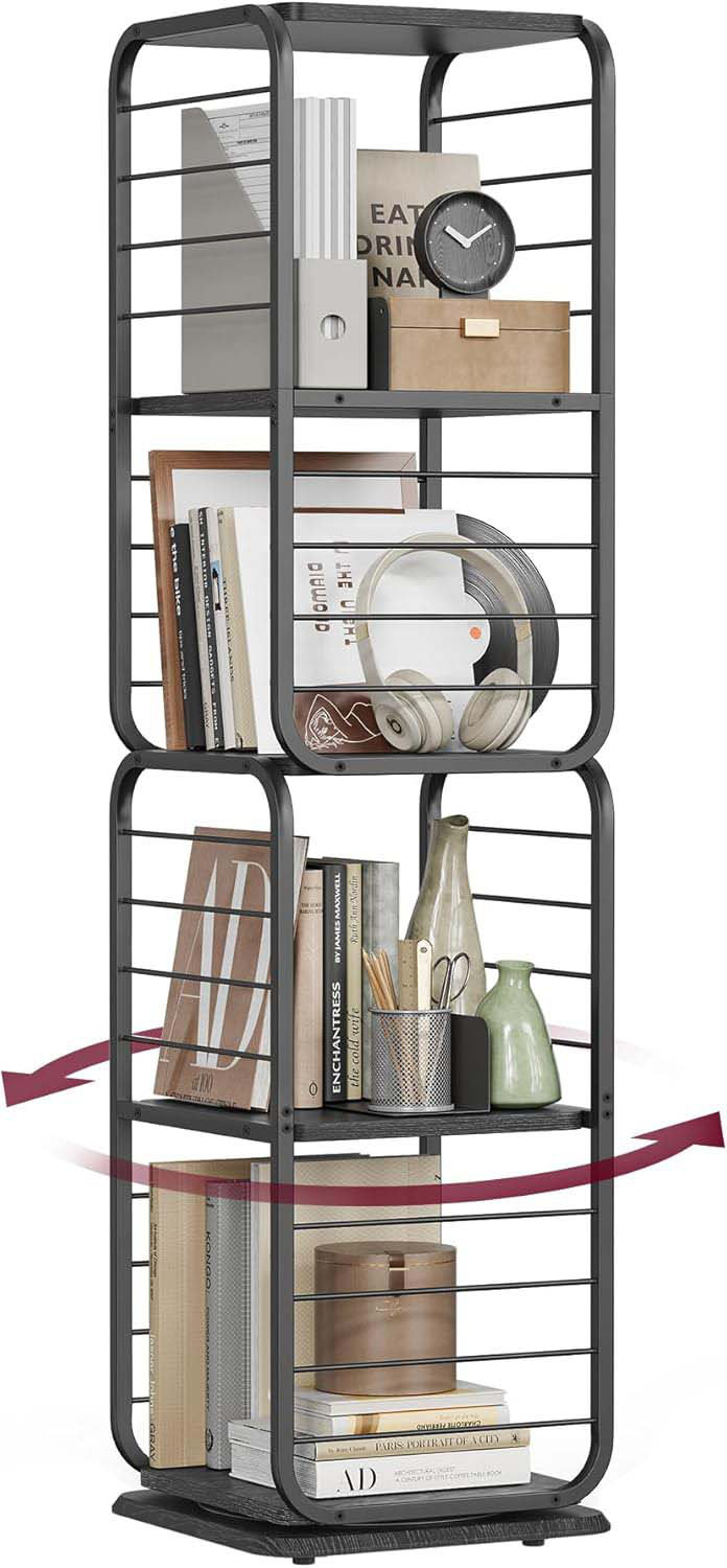 Corrigan Studio 4-Tier Rotating Bookshelf, Bookcase With Bookends For ...