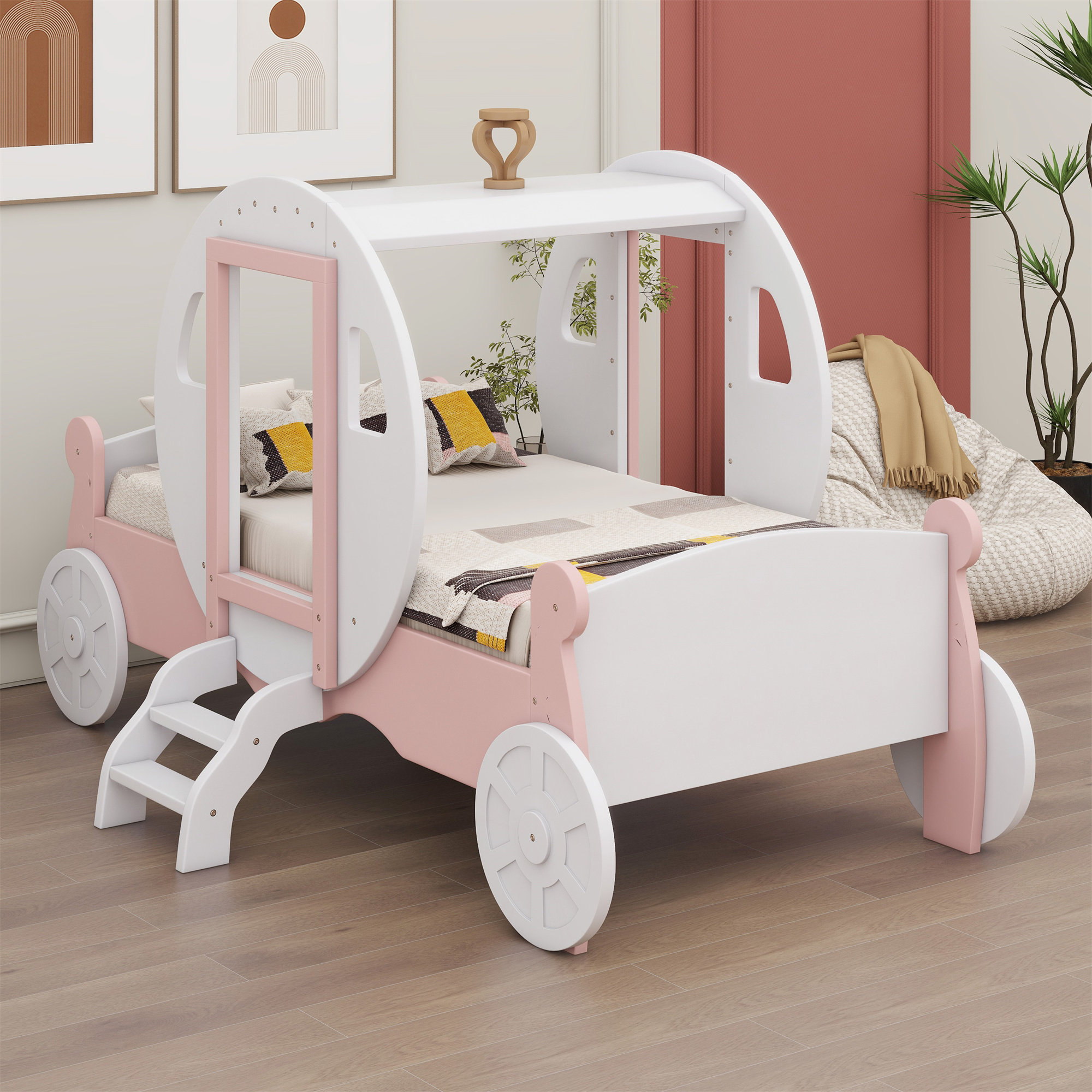 Ophelia & Co. Princess Carriage Bed With Crown, Platform Car Bed With ...