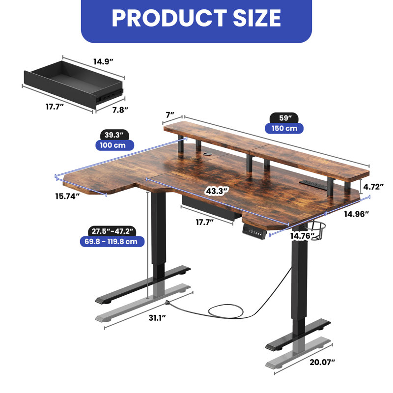 Wrought Studio™ Electric Adjustable L-Shaped Computer Desk | Wayfair