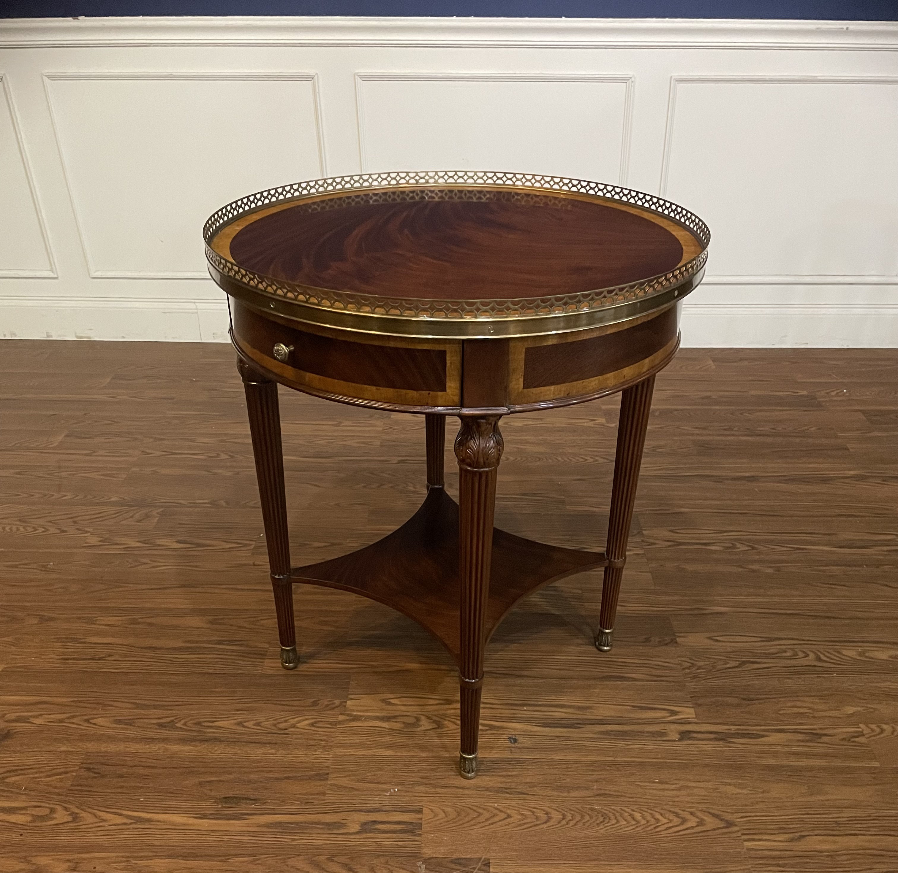 Leighton Hall Furniture Round Mahogany End Table with Brass Gallery ...