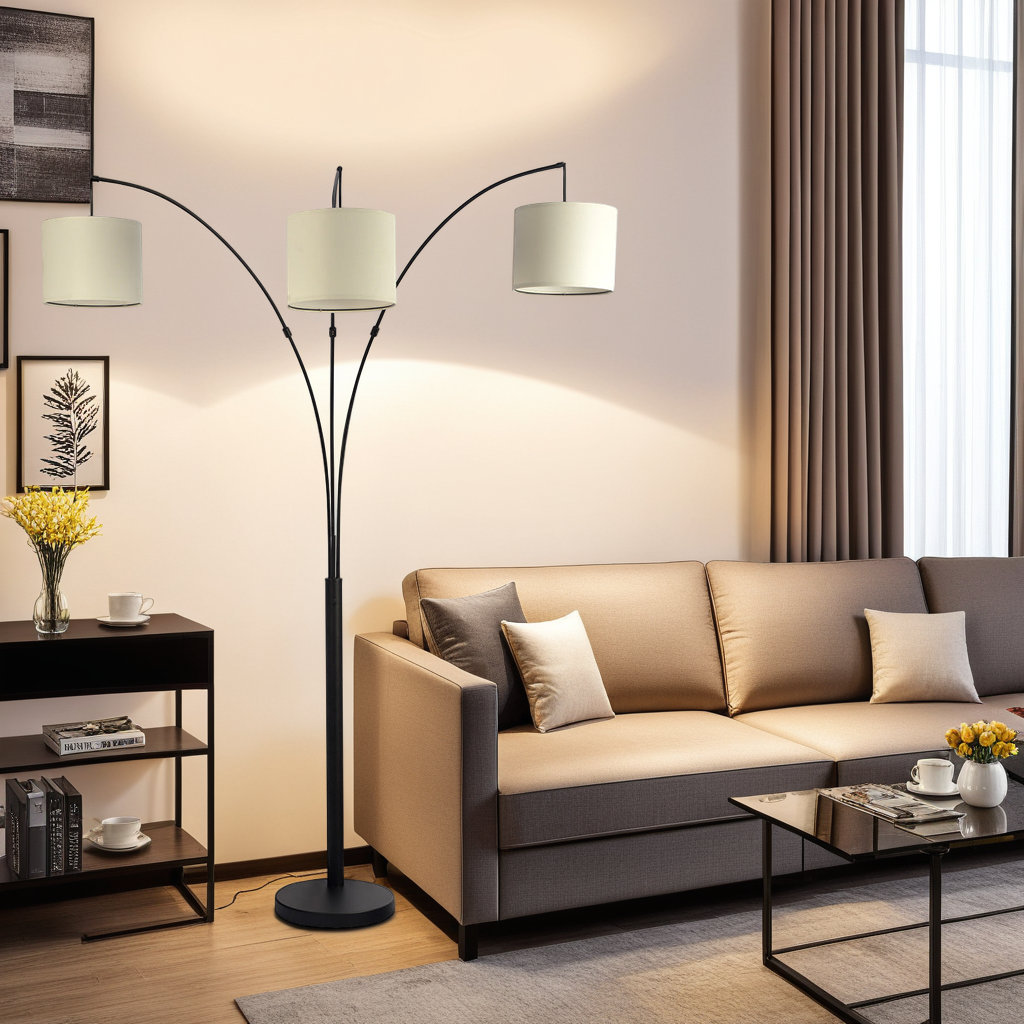 UDAMET Royal 3-Arm Arc Floor Lamp – Oil-Rubbed Bronze with Linen Shade ...
