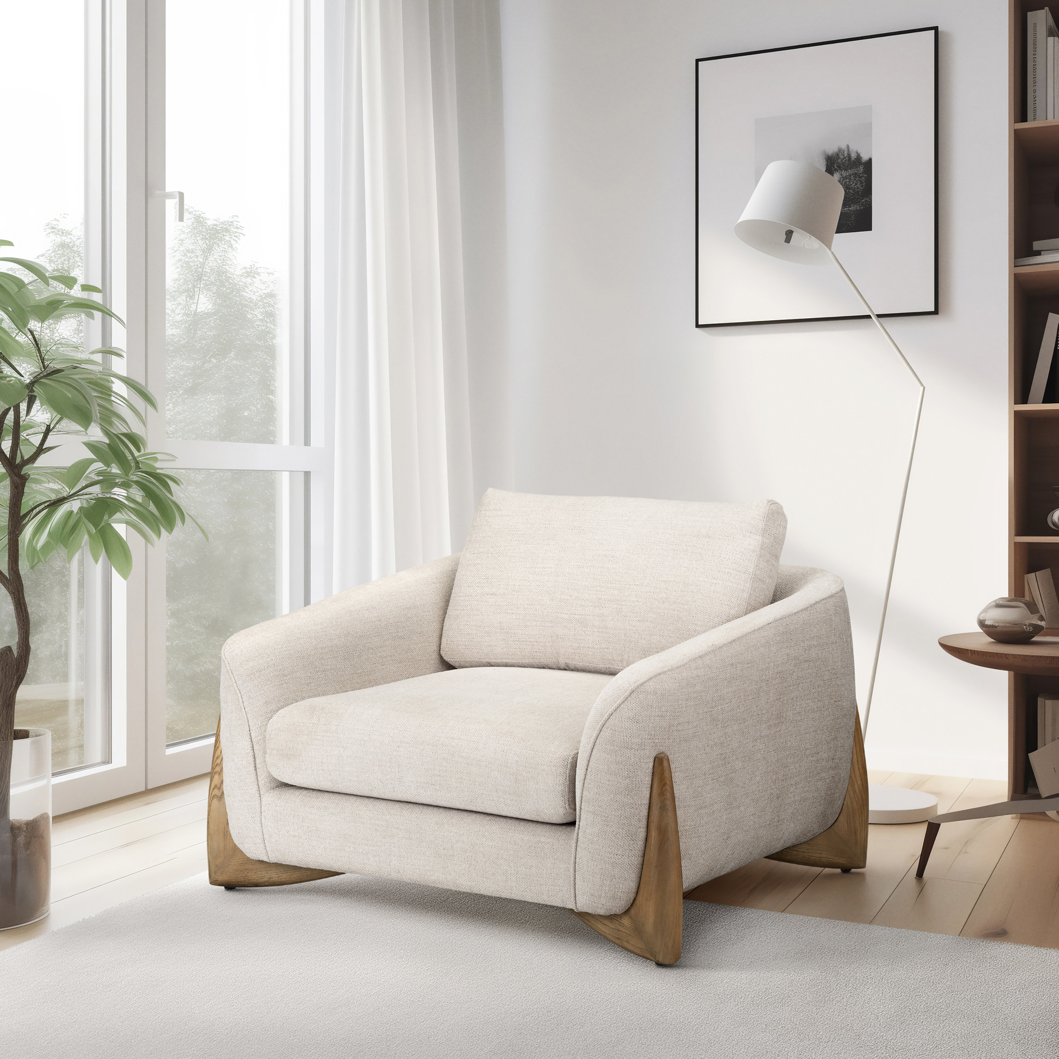 Hokku Designs Modern Neutral Chair and Loveseat with Wood Accent Base ...
