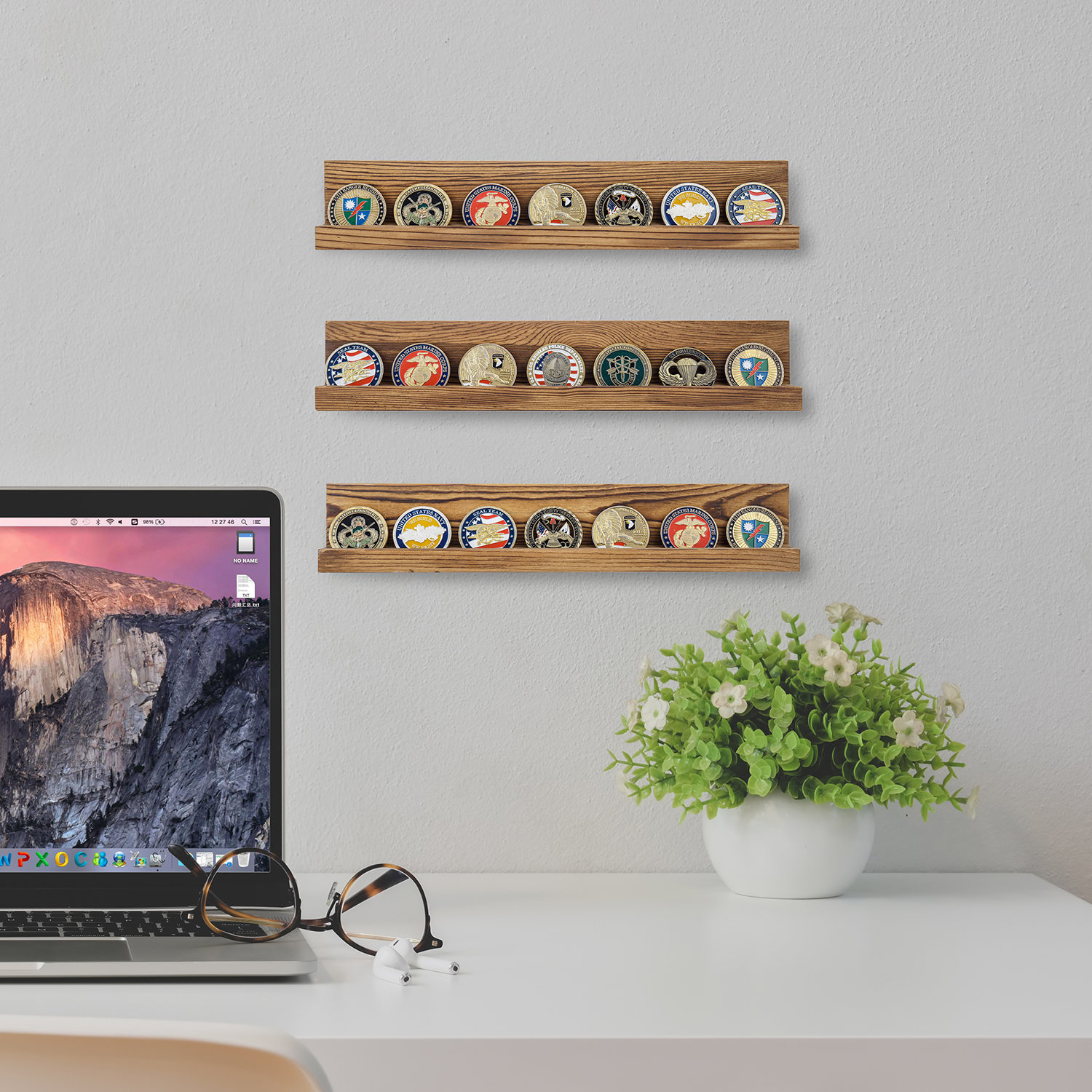 Loon Peak Aleck Challenge Coin Holder Solid Wood Floating Shelf ...