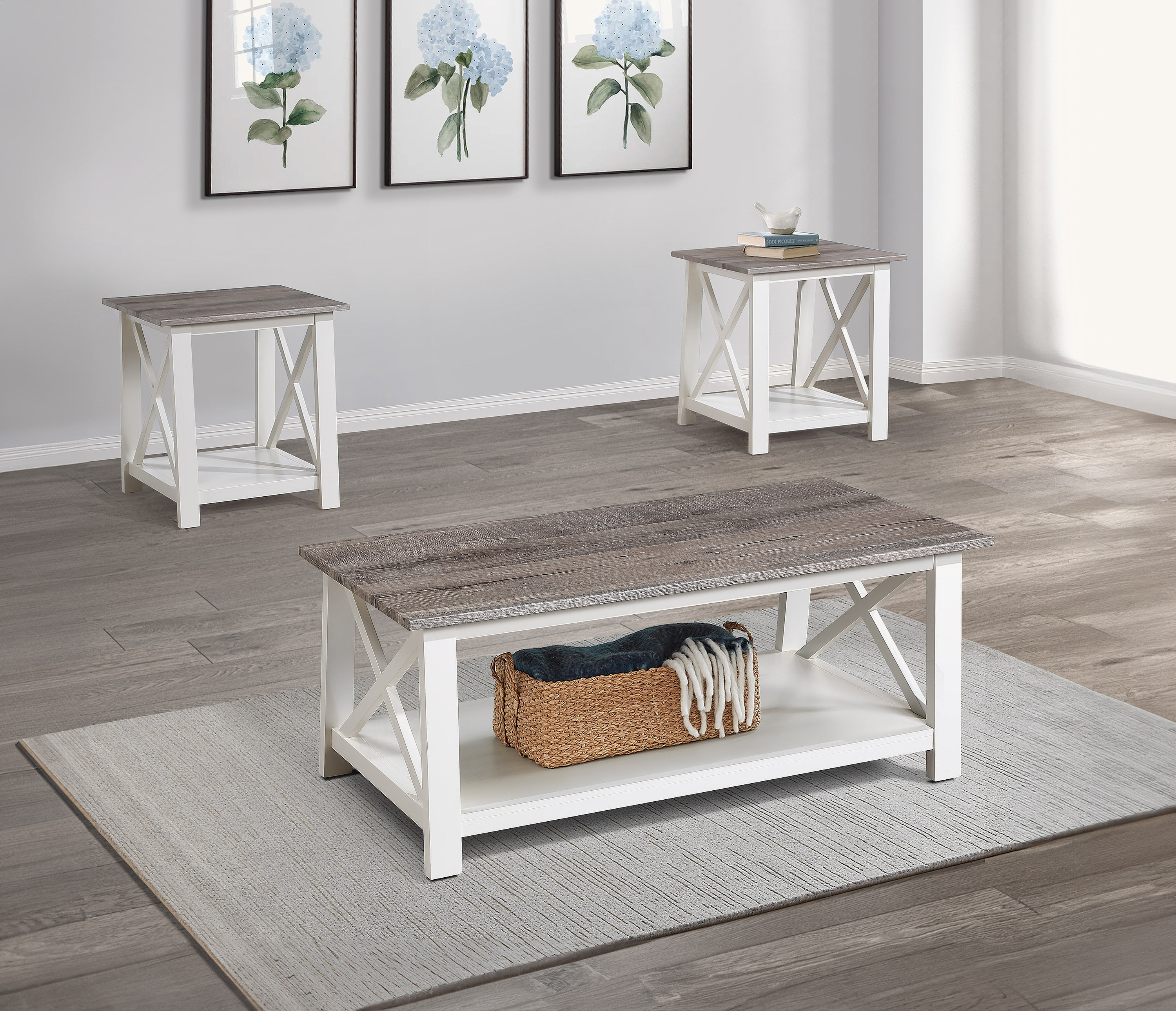 Gracie Oaks 3-Piece Set Table, Top Cocktail Rectangular Coffee Table ...