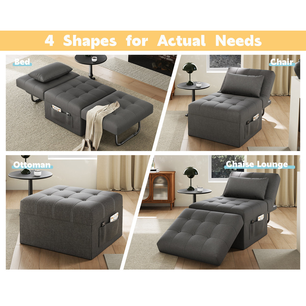 Ebern Designs 4 In 1 Folding Bed, Modern Sofa Bed With Ajustable ...