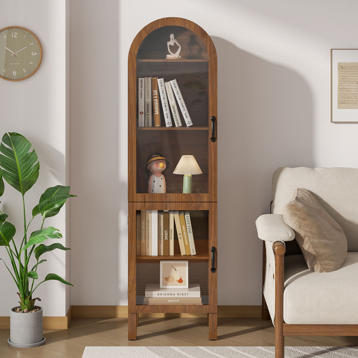Winston Porter Arched Display Cabinet Bookcase With Acrylic Glass Doors ...