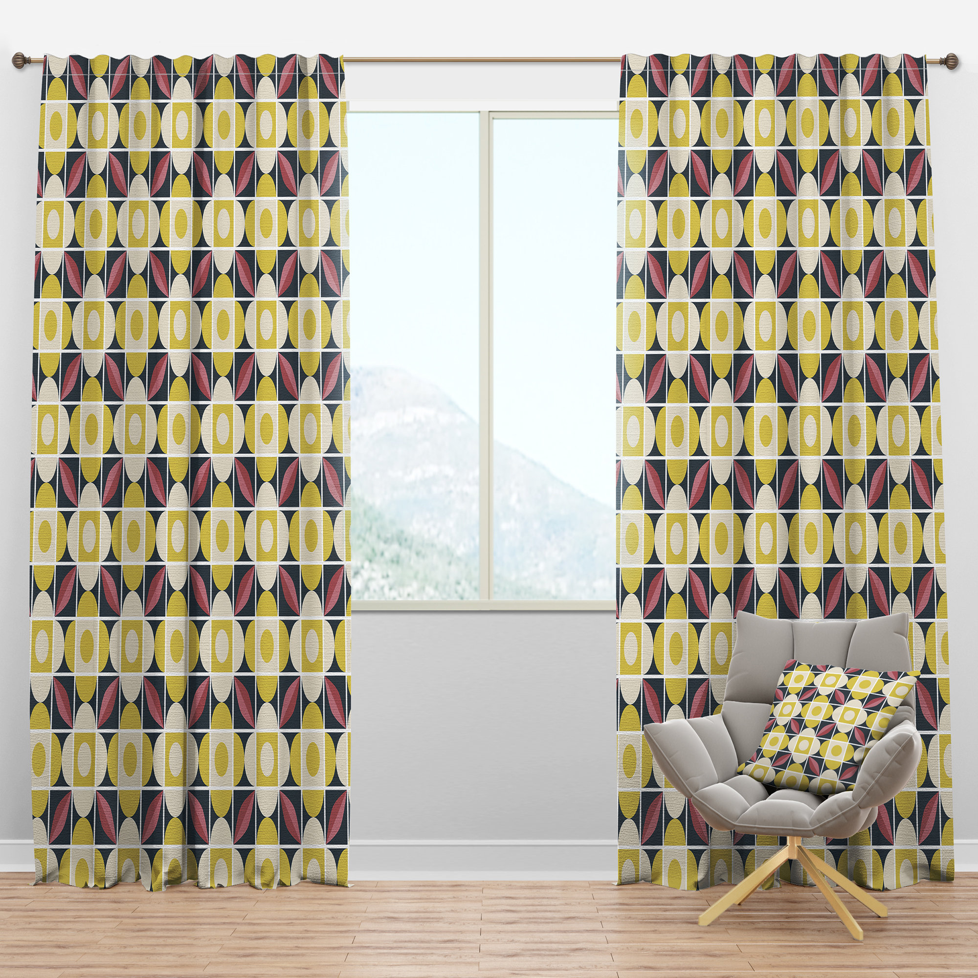 Design Art retro pattern in mosaic style - Mid-Century Curtain - Velvet ...